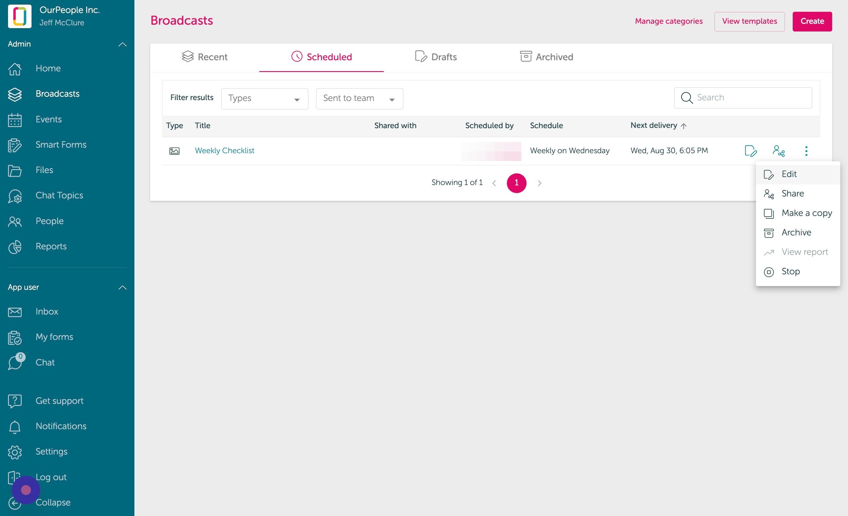Broadcast Navigation: Scheduled Broadcasts – OurPeople