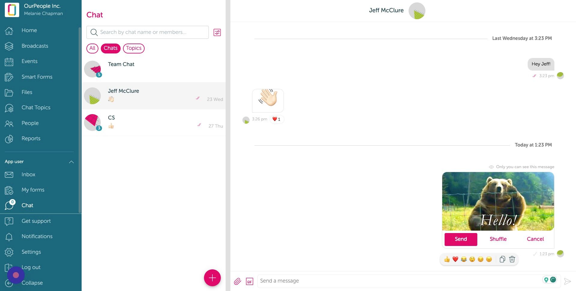 Web App - Send Images, GIFs, Chat Replies and Emoji Reactions – OurPeople