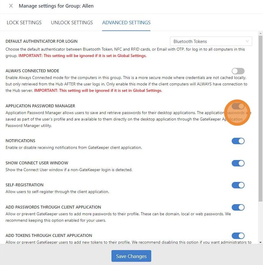 How to turn on the Application Password Manager. – GateKeeper