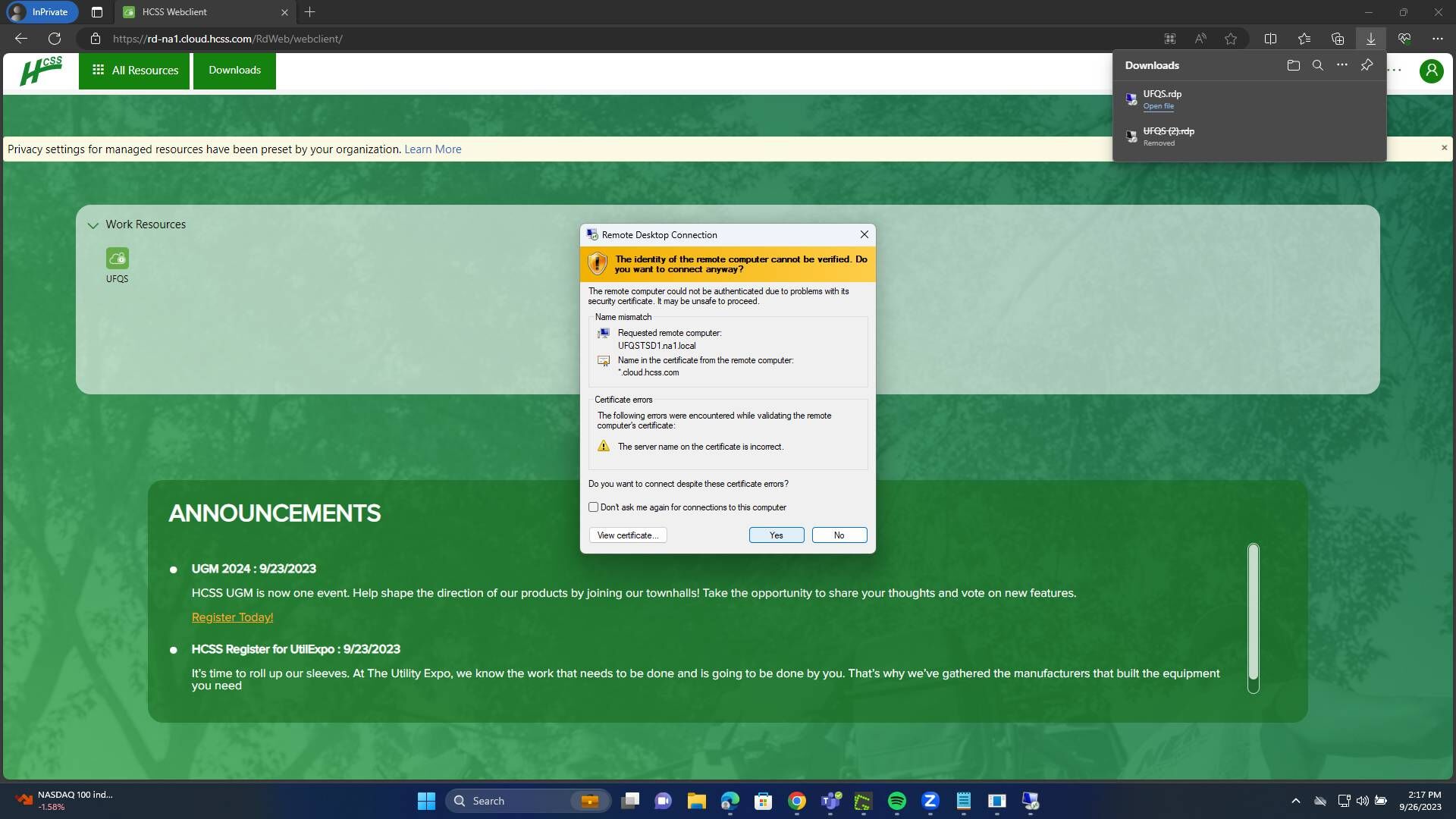 How to Install the HCSS Cloud RDP Client on Windows OS