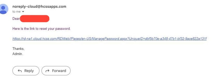 Self-Service HCSS Cloud Password Reset
