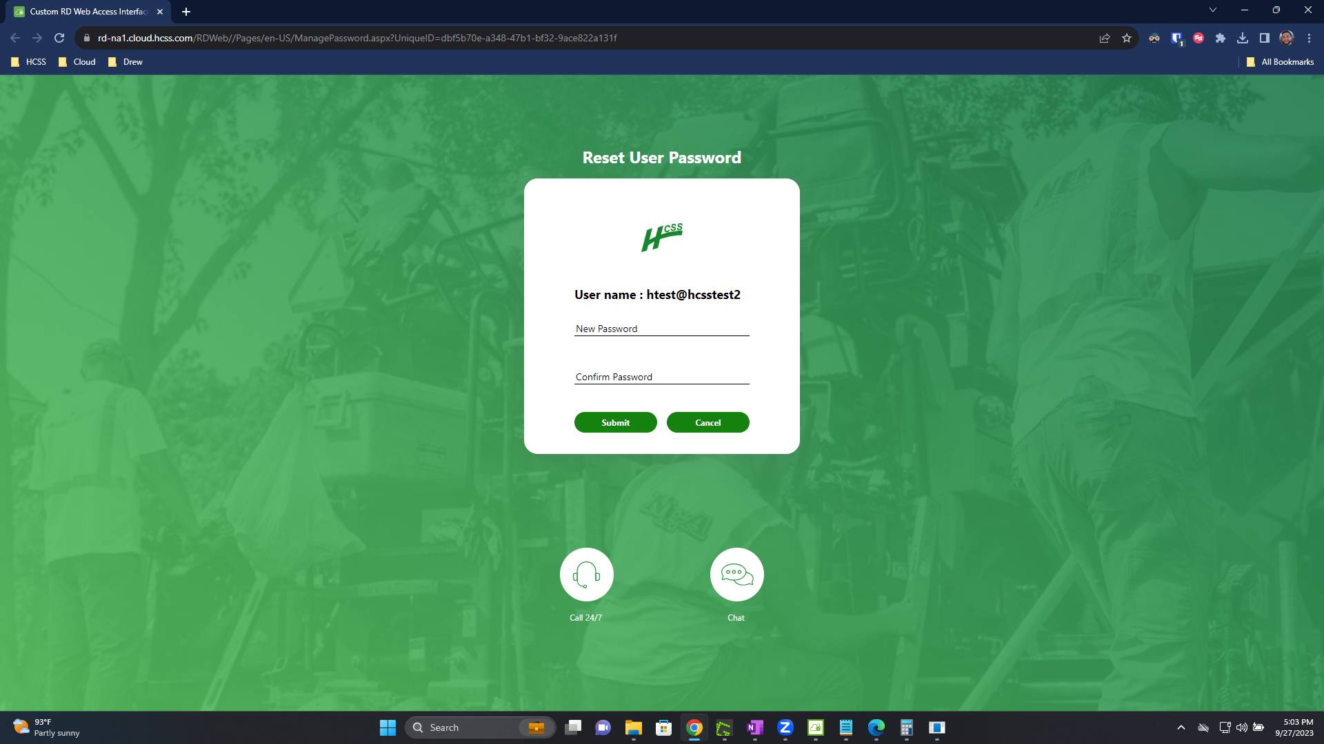 Self-Service HCSS Cloud Password Reset