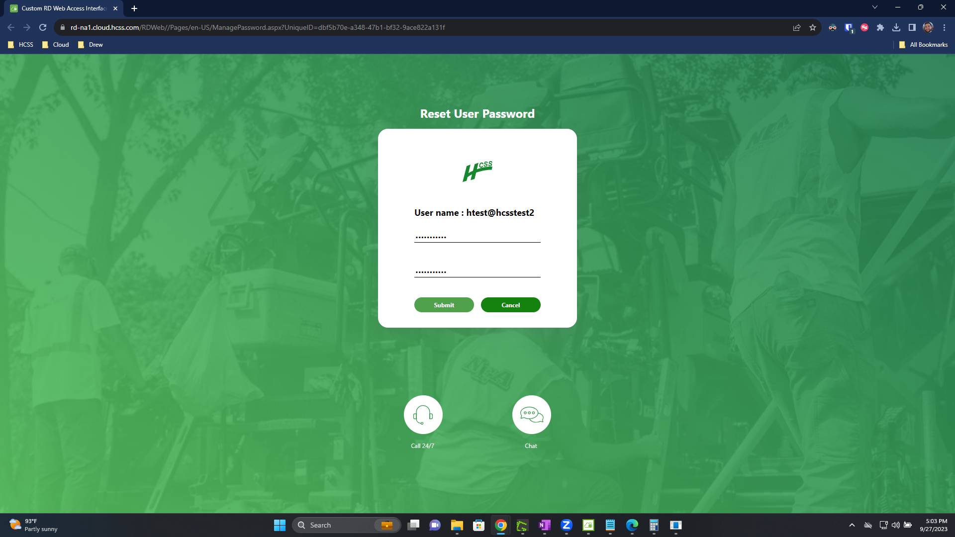 Self-Service HCSS Cloud Password Reset