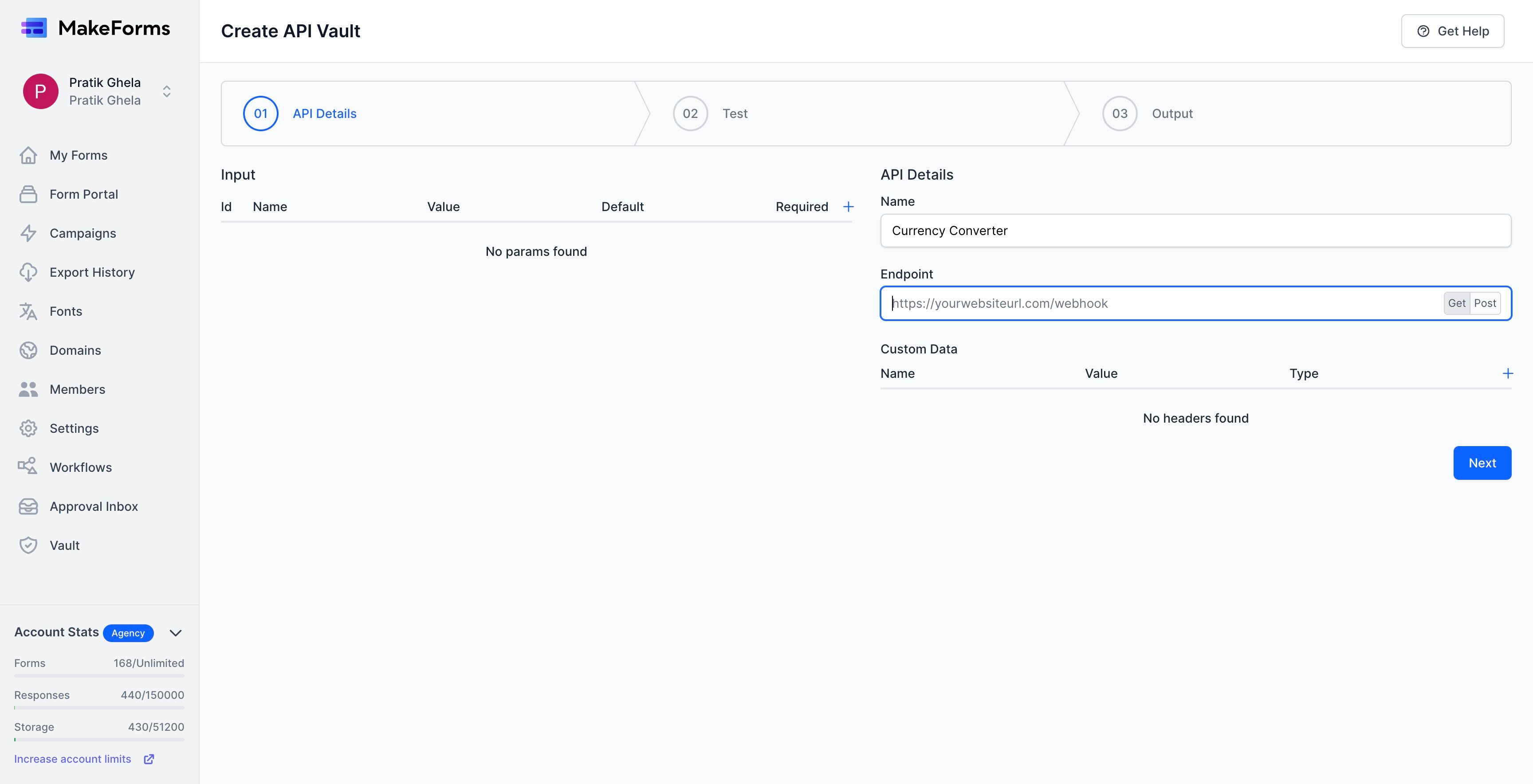 How to setup your API using MakeForms API Vault - MakeForms