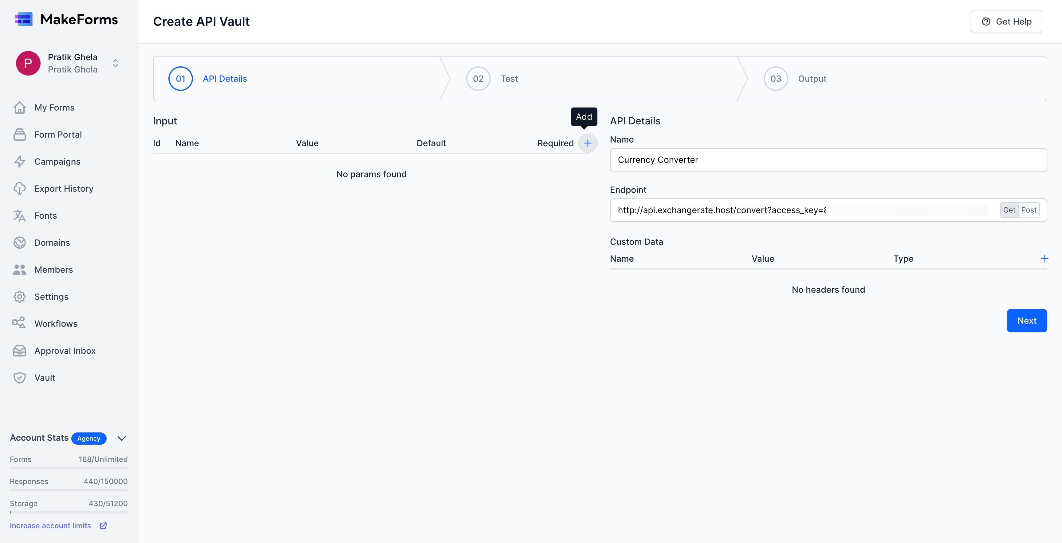 How to setup your API using MakeForms API Vault - MakeForms