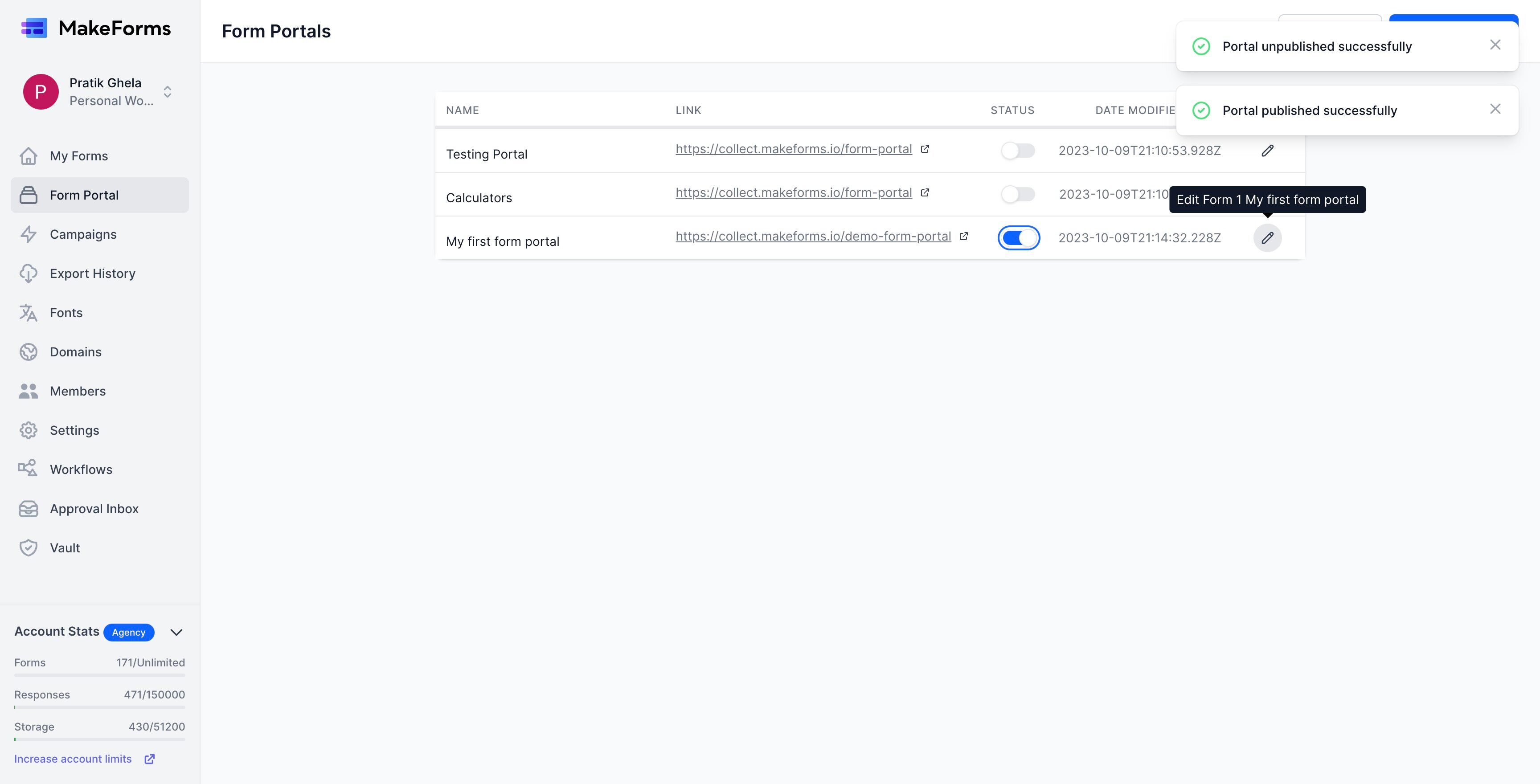 Setting Up And Managing Form Portals - MakeForms