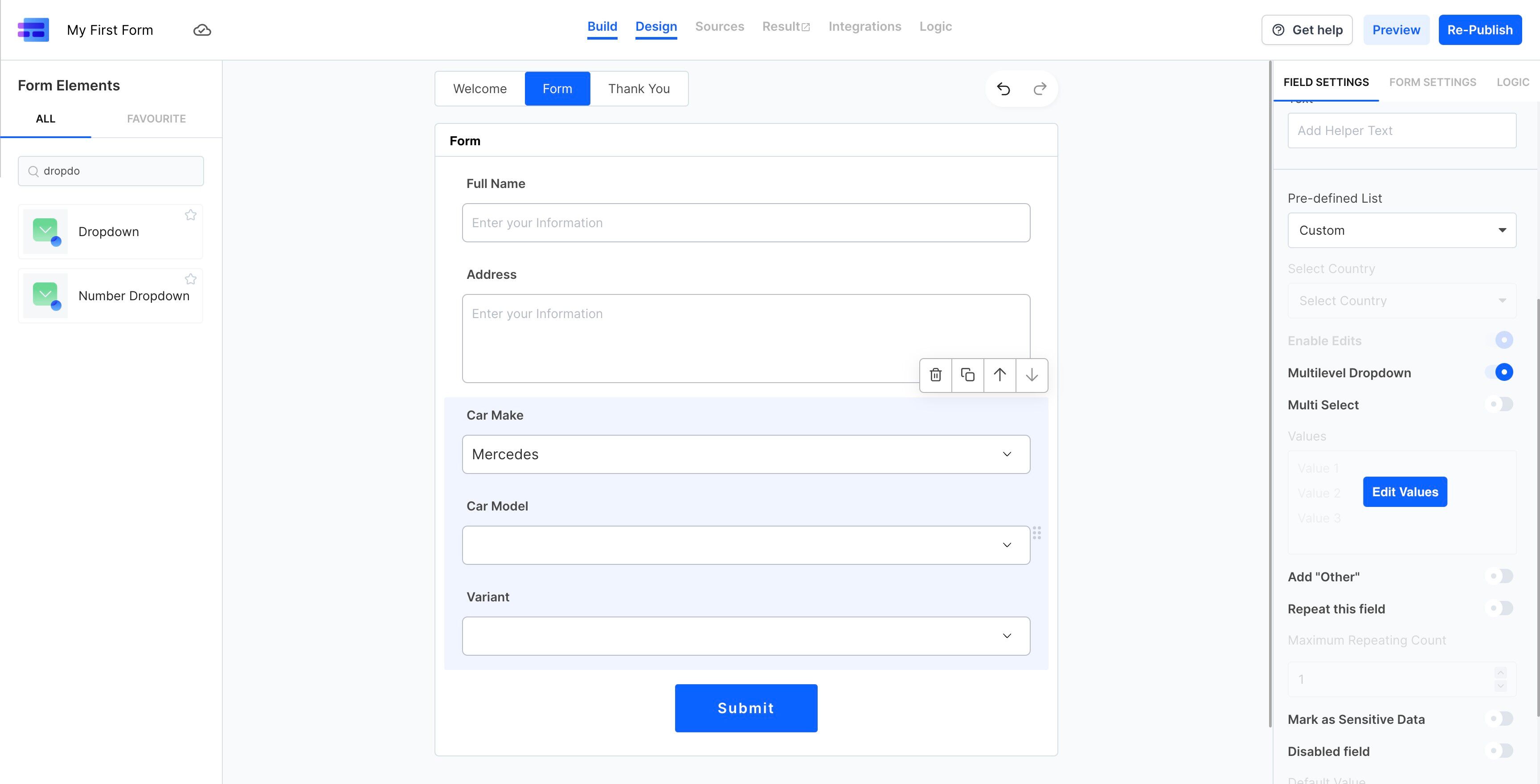 How to set up multi level linked drop-downs - MakeForms