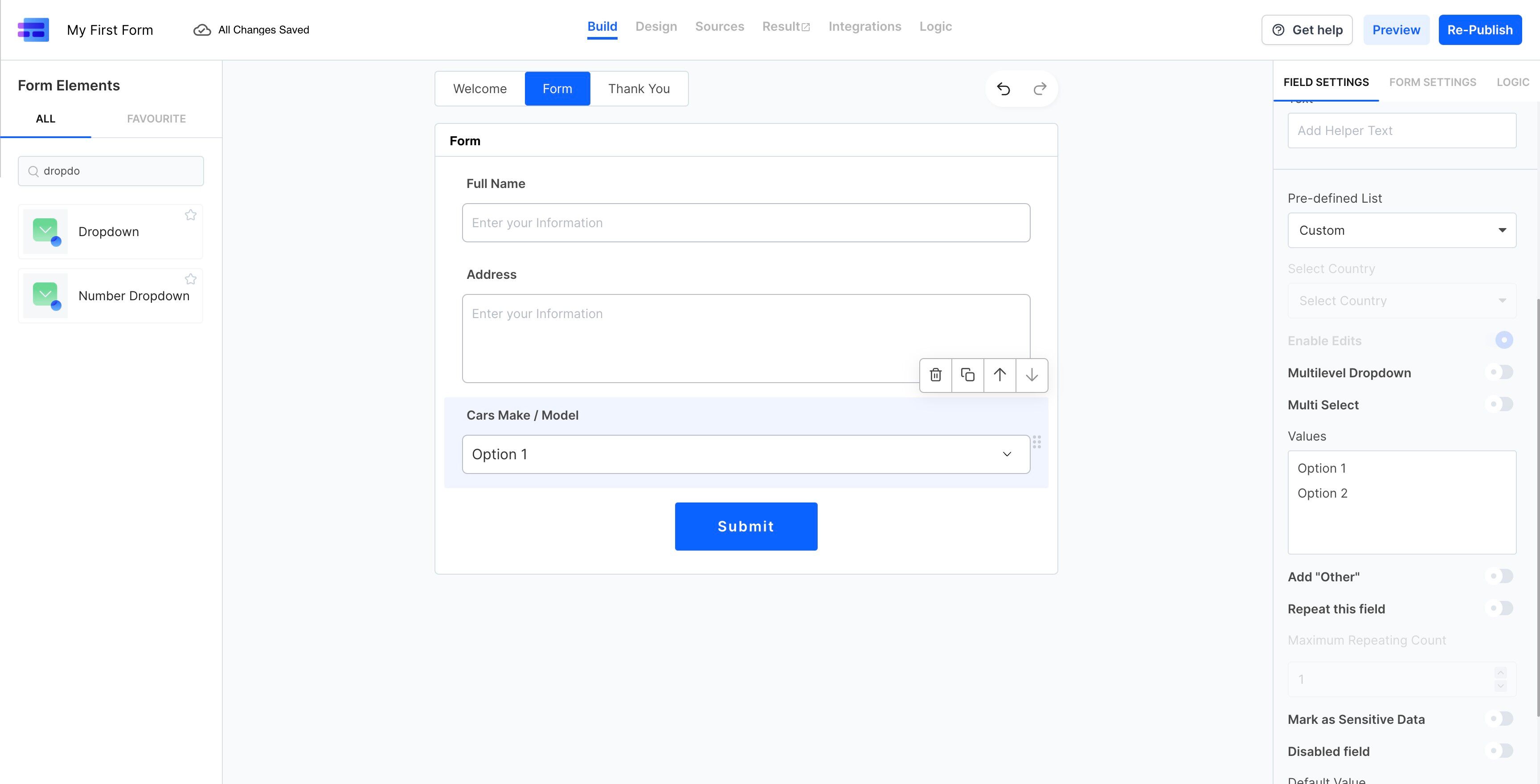 How to set up multi level linked drop-downs - MakeForms