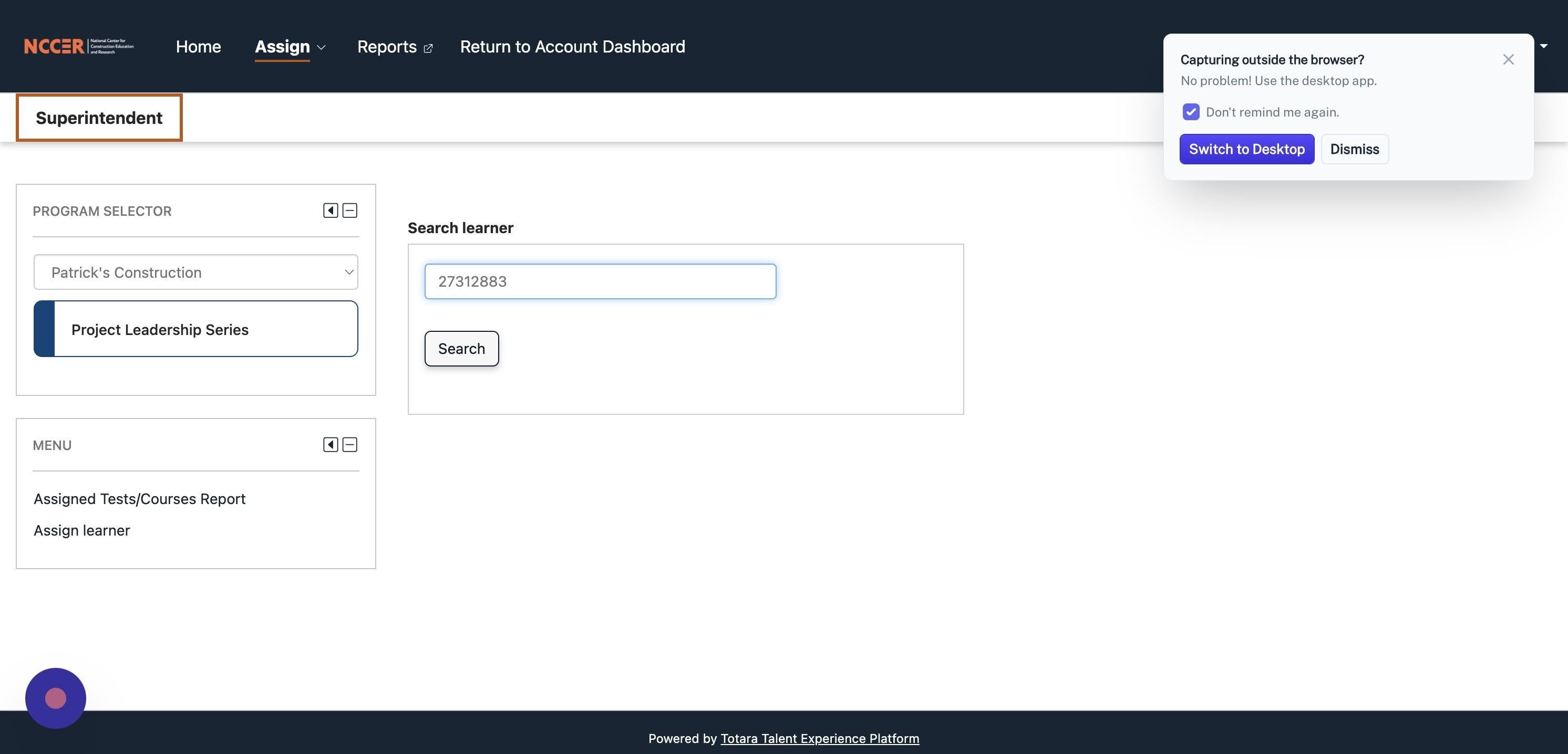 Facilitator: Assigning a Learner to a Construction Superintendent ...