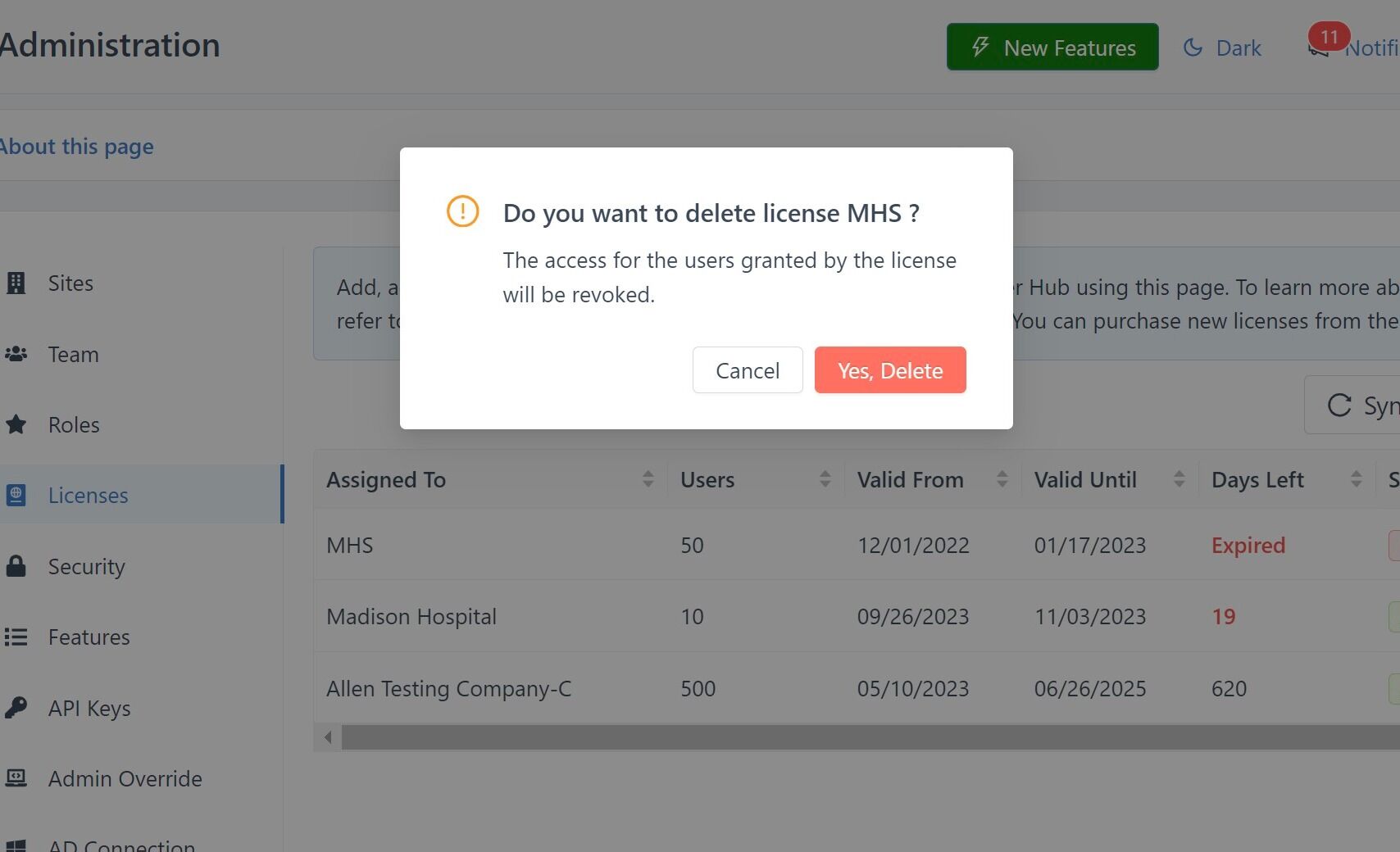 How to delete a license within the GateKeeper Hub. – GateKeeper