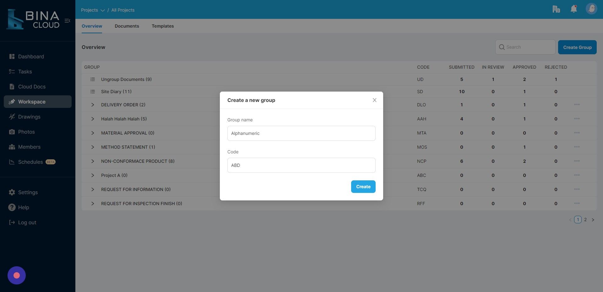 Create Group - BINA User Manual