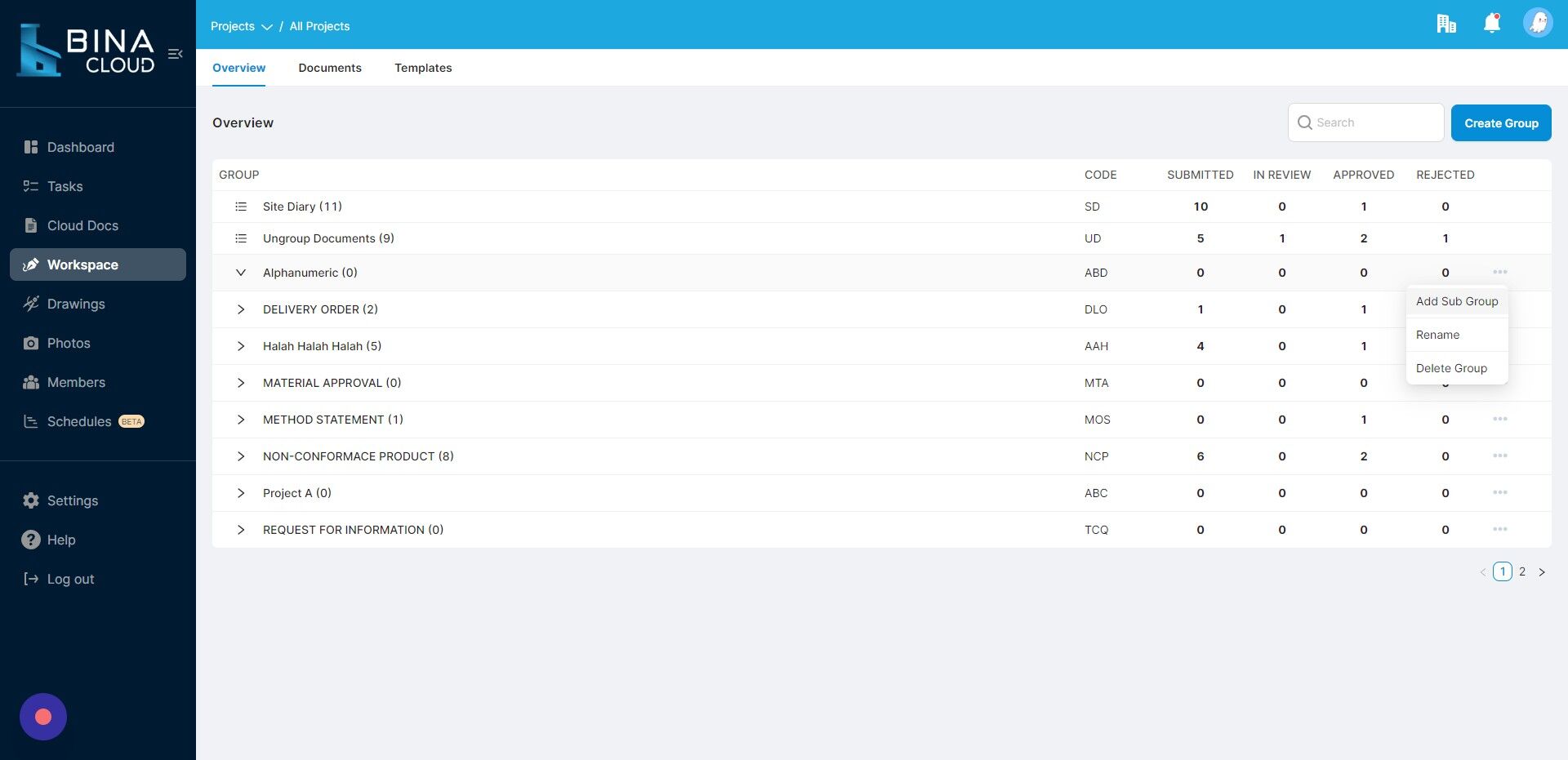 Create Group - BINA User Manual