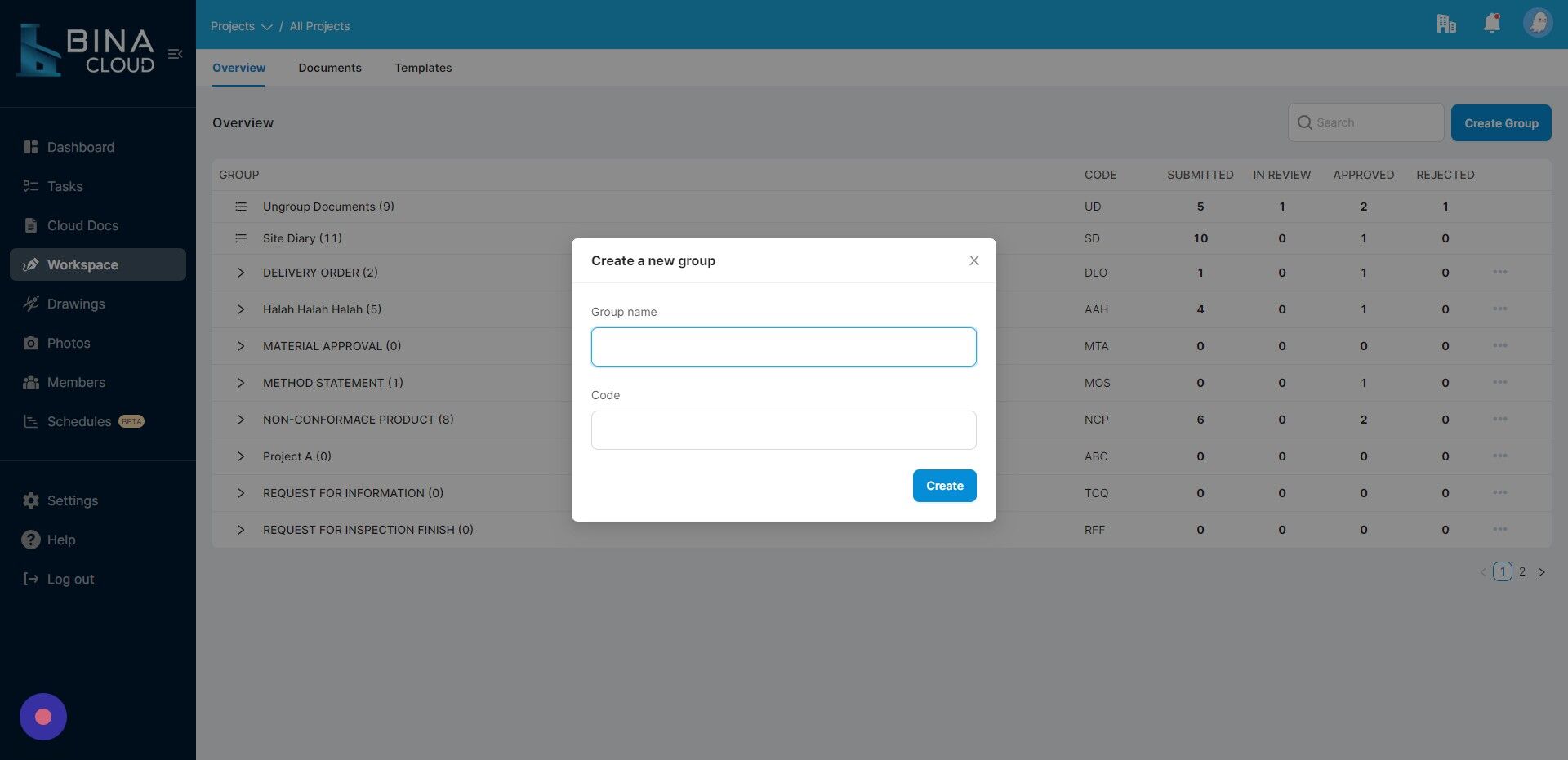 Create Group - BINA User Manual