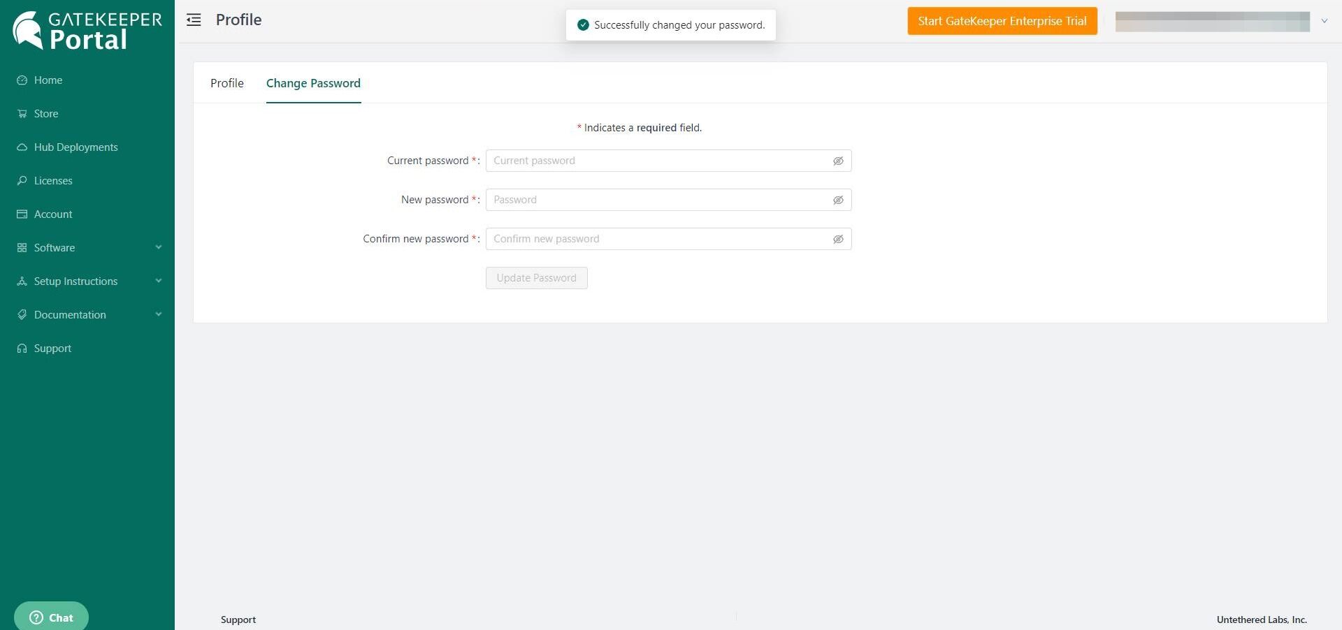 How to change the GateKeeper Portal account password. – GateKeeper
