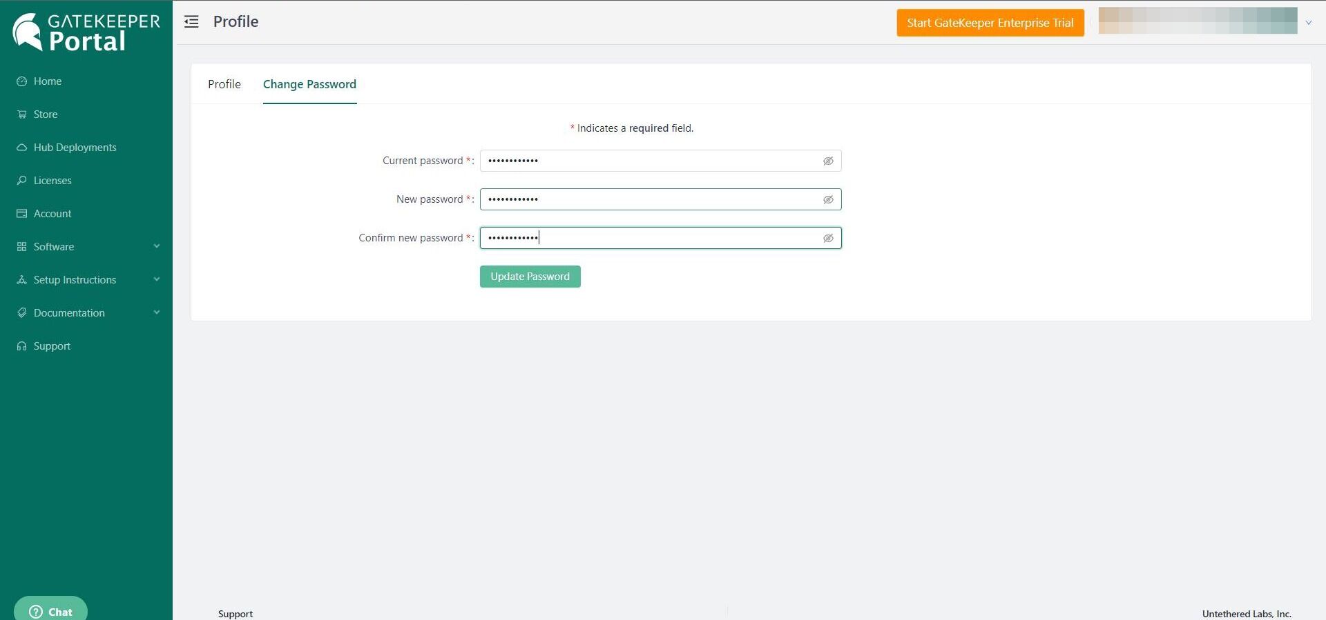 How to change the GateKeeper Portal account password. – GateKeeper