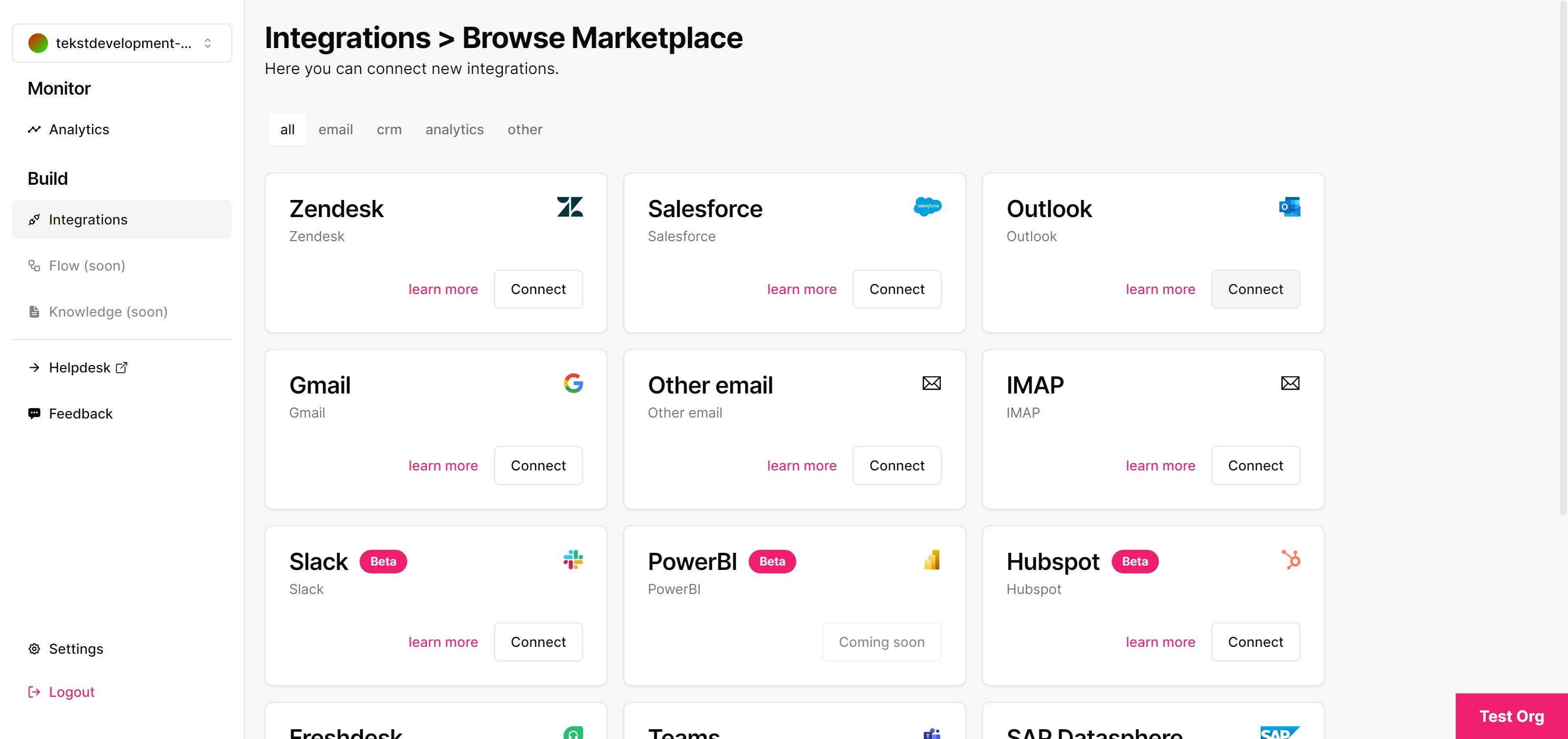 Connecting an Outlook integration – Tekst