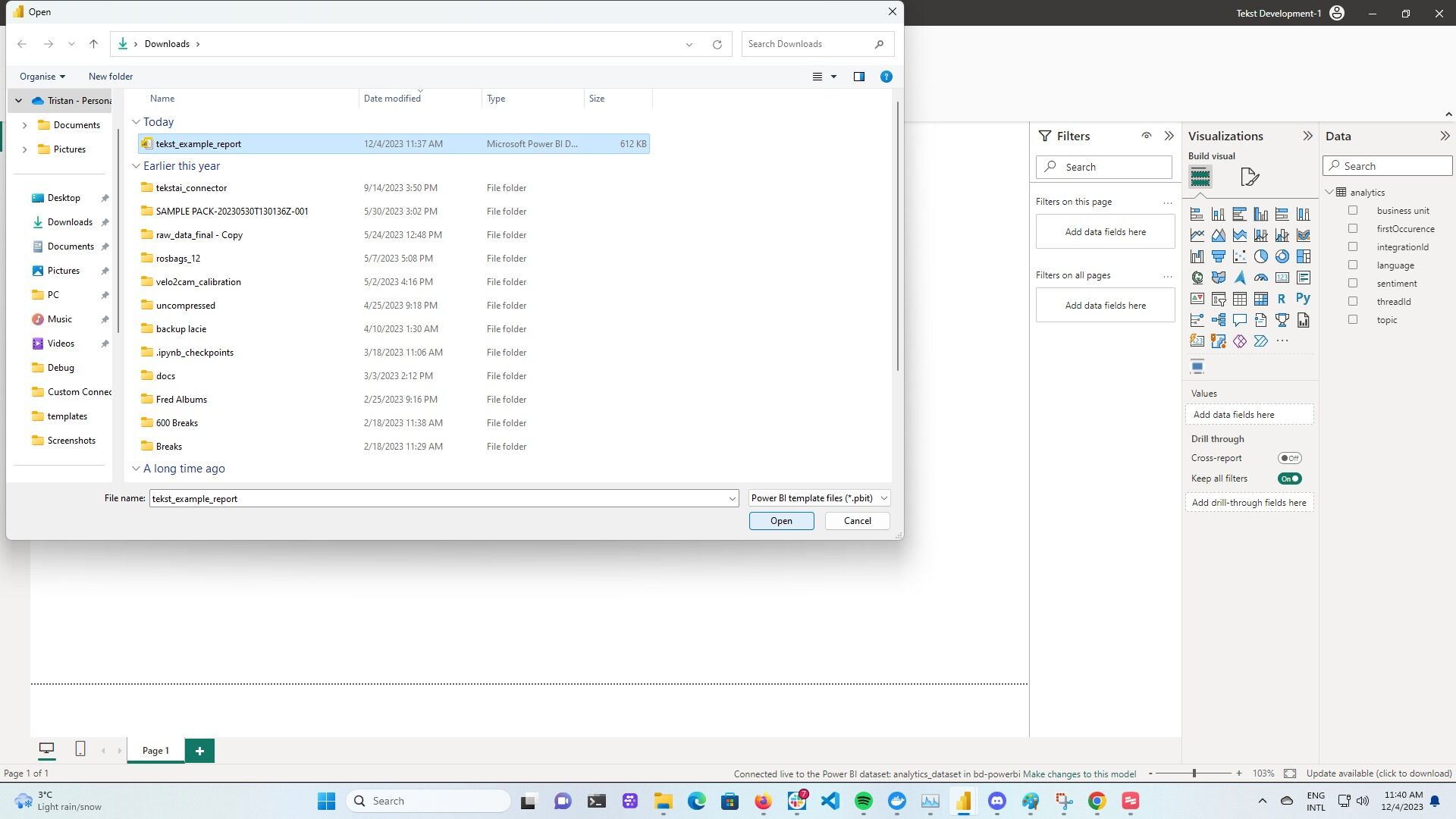 Load the Tekst example report template – Tekst