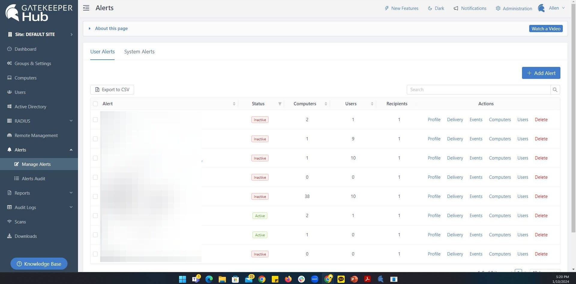 How to modify alerts and recipients in GateKeeper Enterprise. – GateKeeper