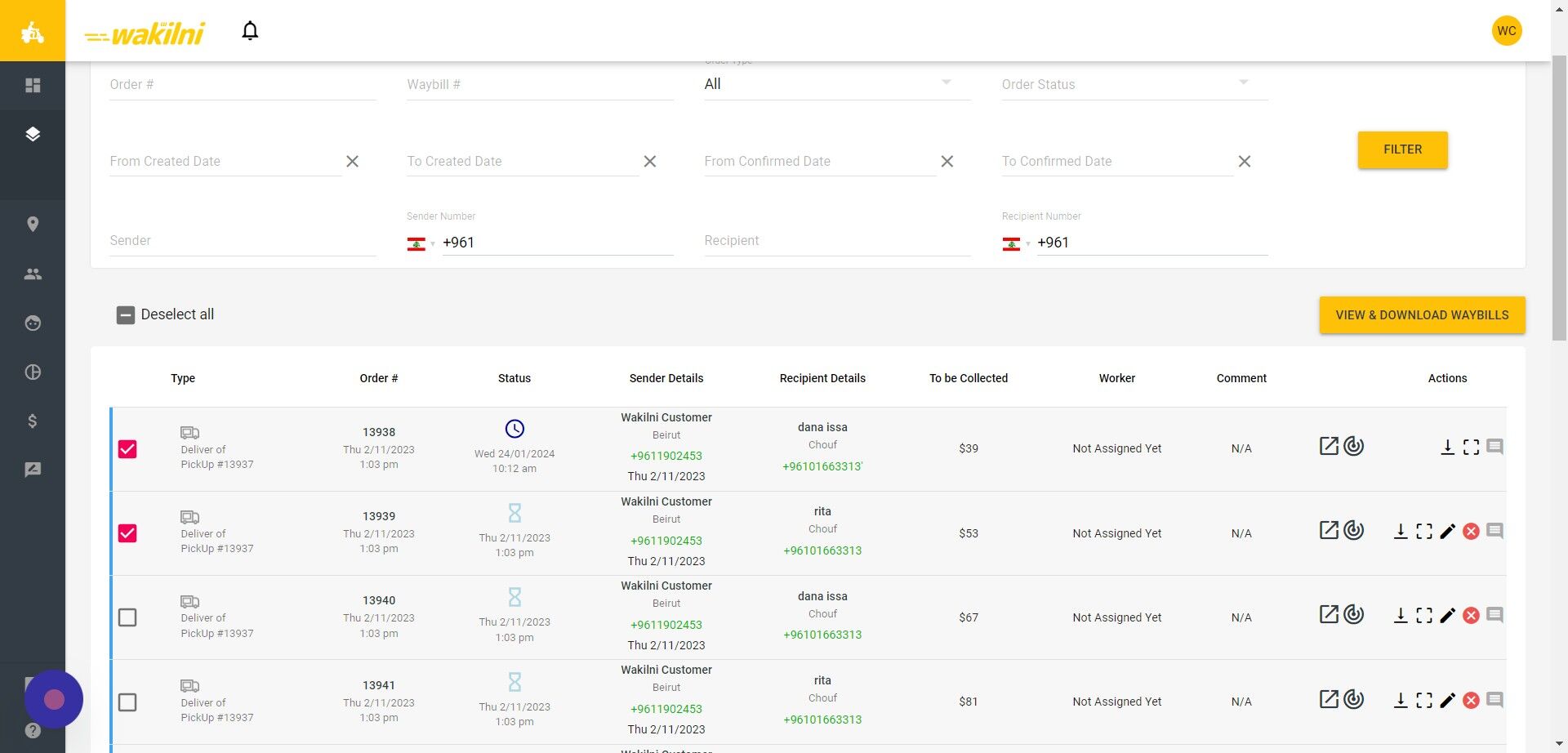 Generate Waybills for Multiple Orders - Jan 2024 - Wakilni