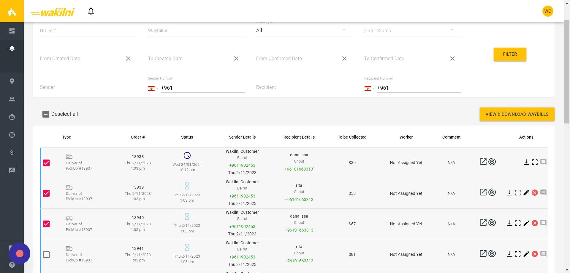 Generate Waybills for Multiple Orders - Jan 2024 - Wakilni