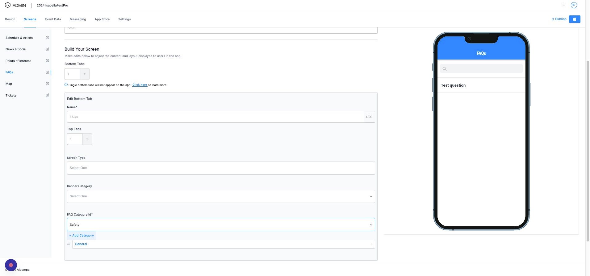 Screens: How to Add FAQ Categories - Aloompa Knowledge Base