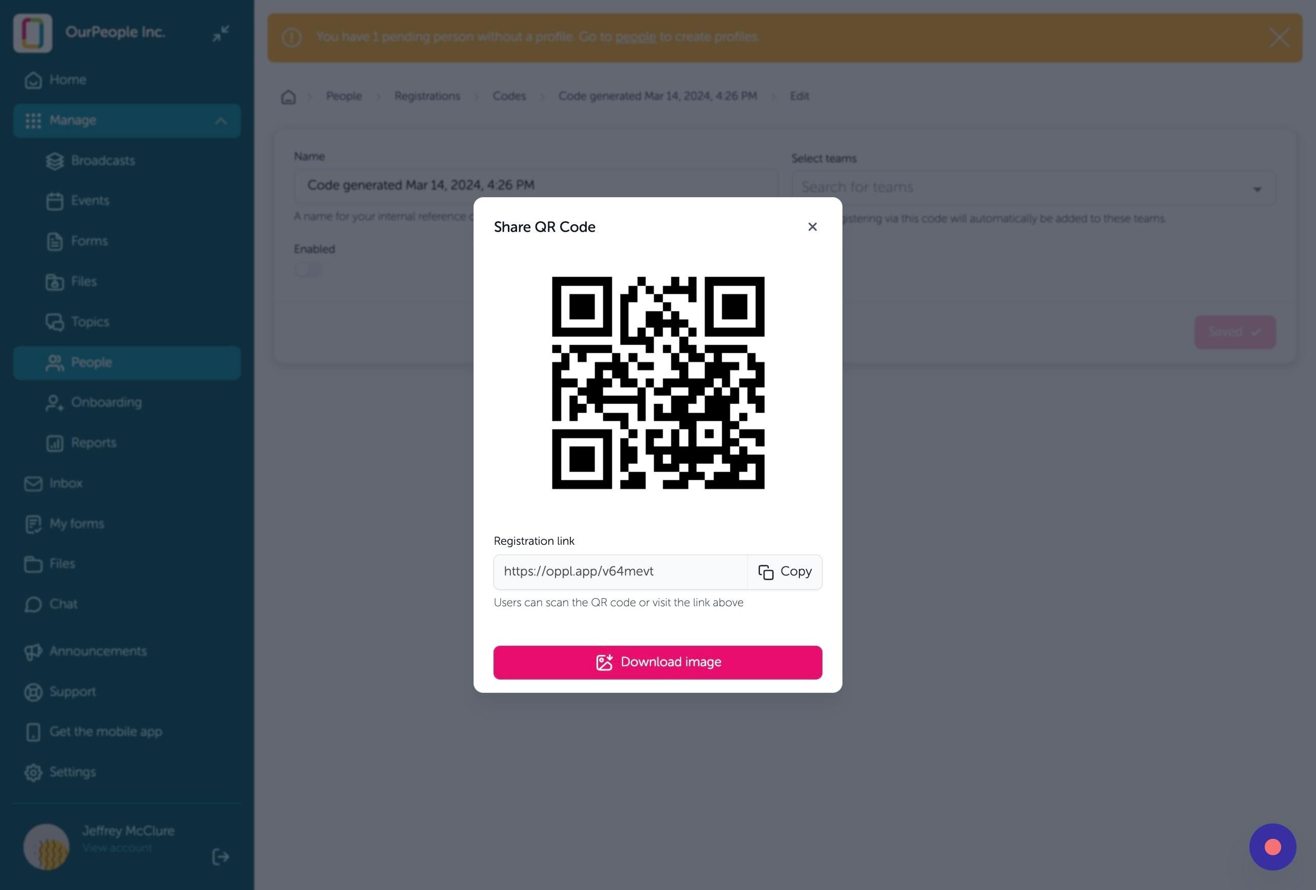 Create QR Codes for Registration – OurPeople