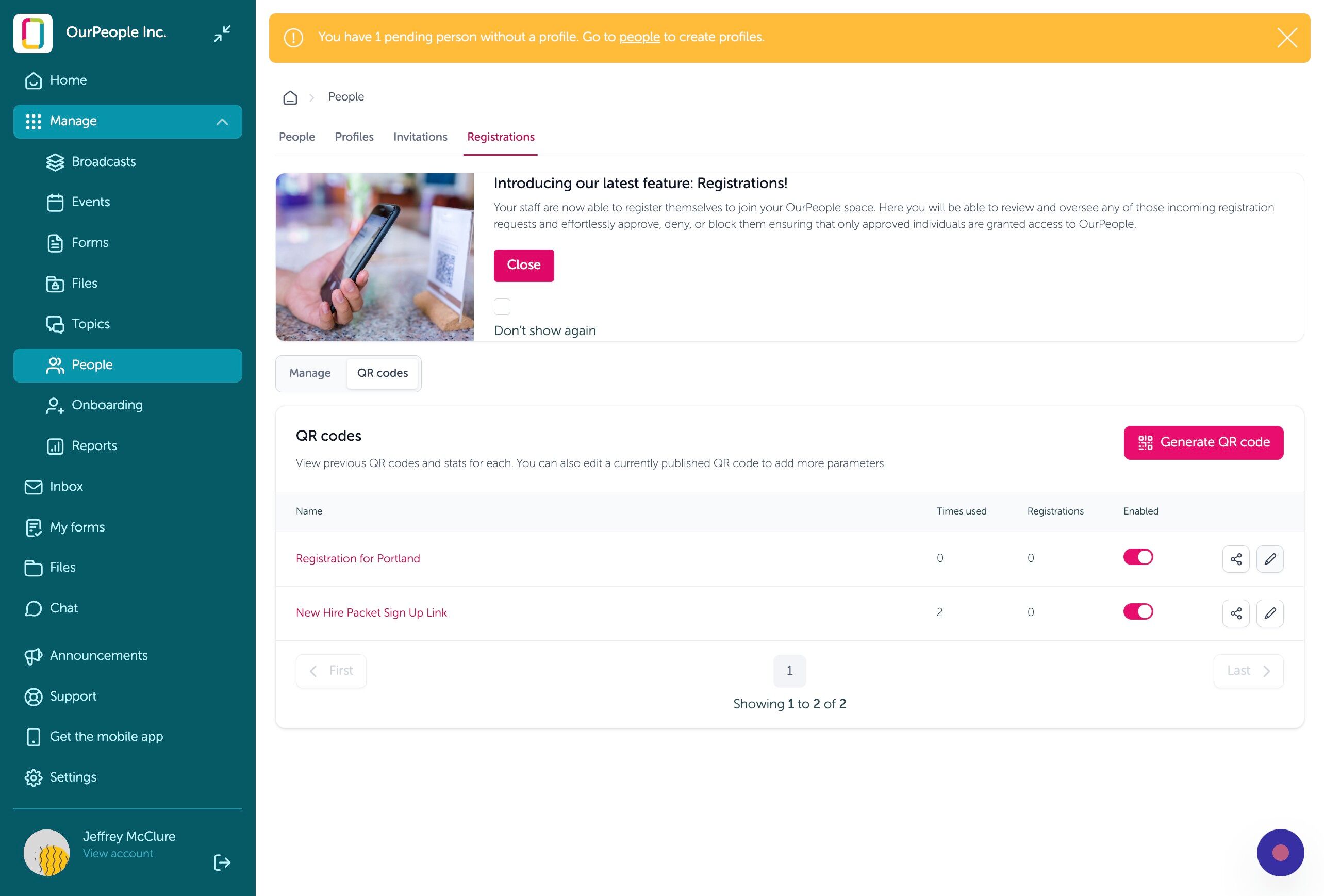 Create QR Codes for Registration – OurPeople