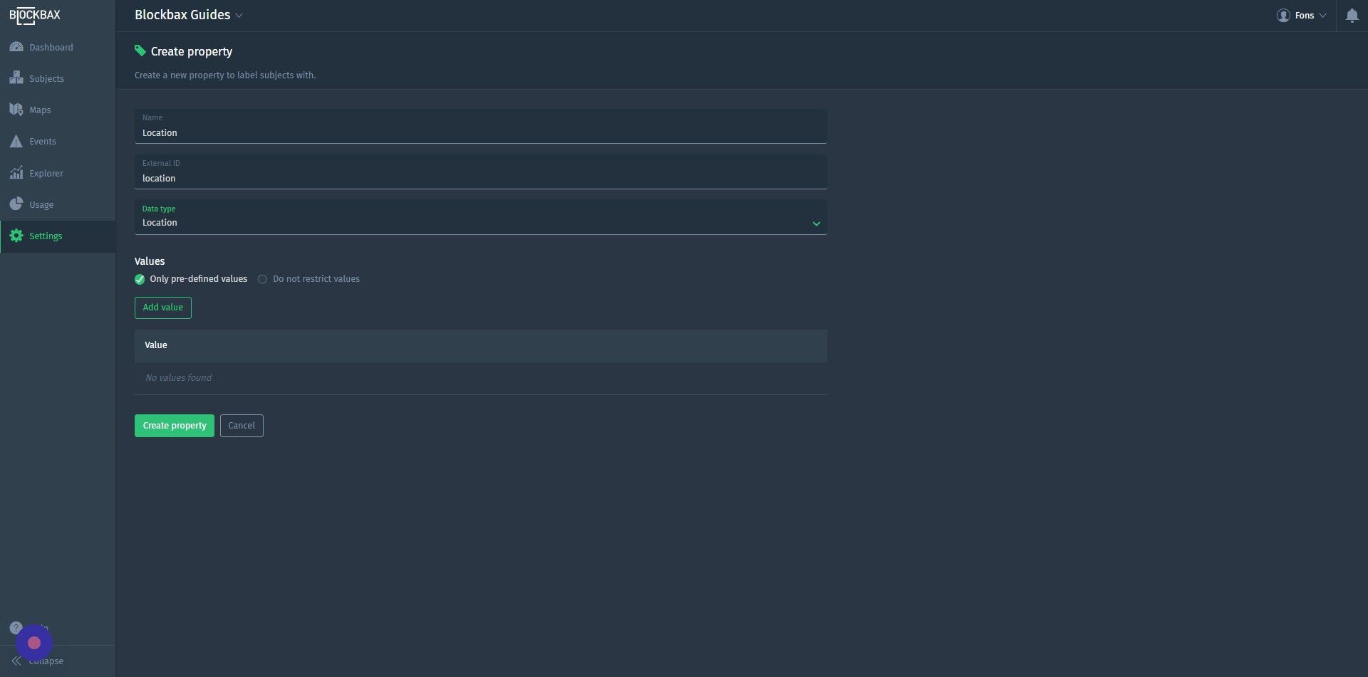 Creating a property | Blockbax