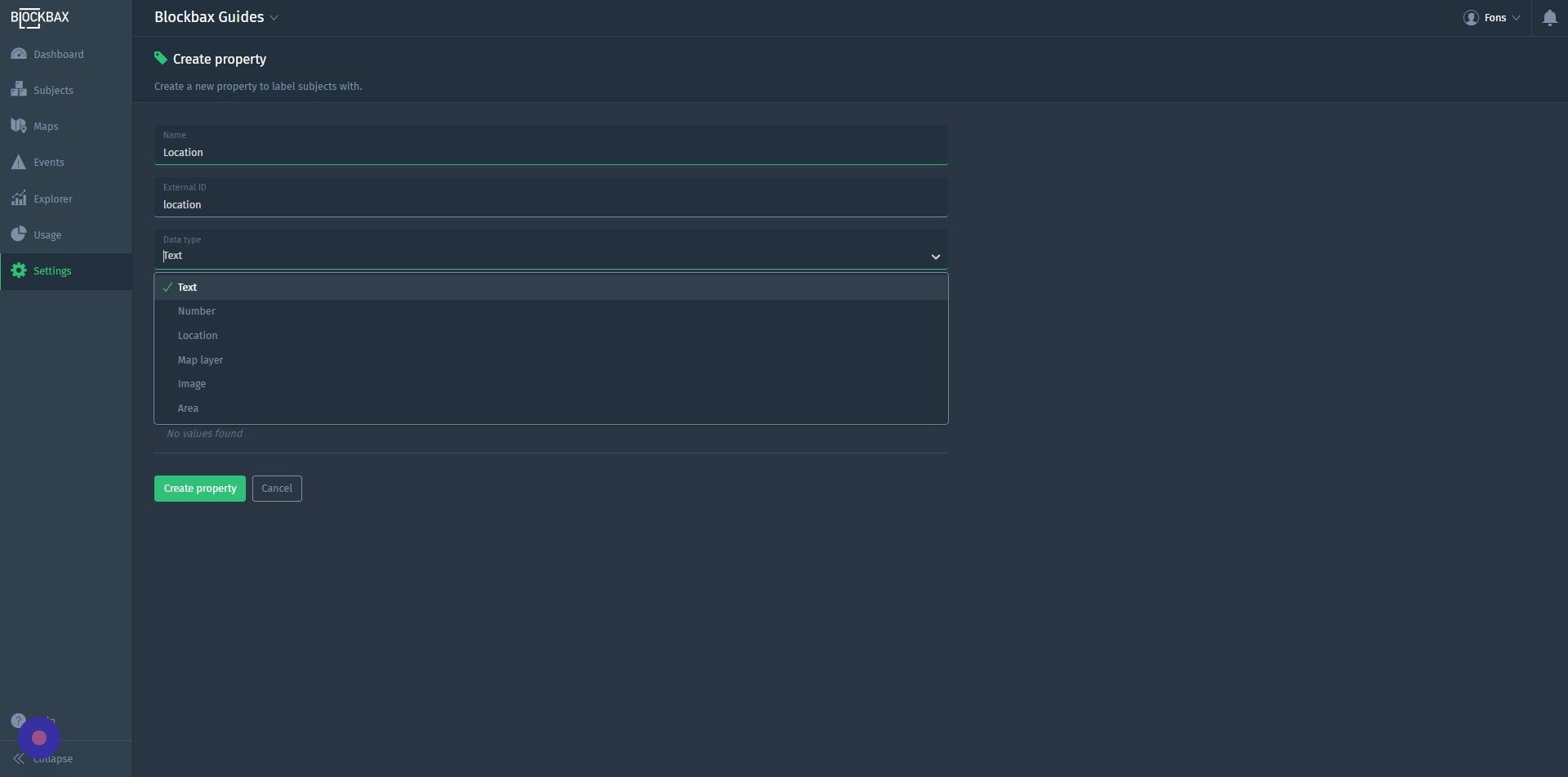 Creating a property | Blockbax
