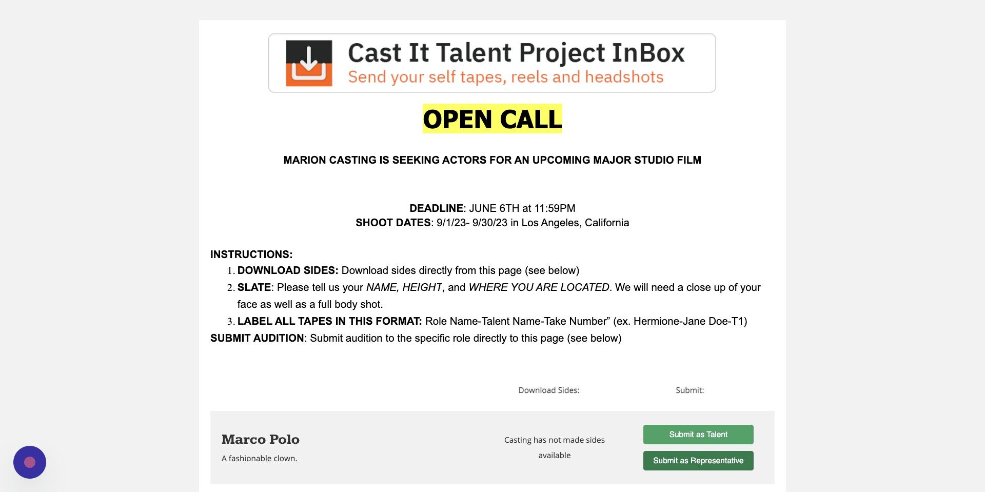 TALENT REPRESENTATIVE: Submitting Talent to Projects – Cast It