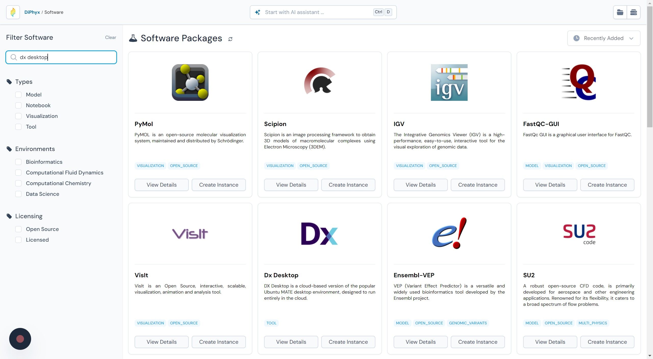 Creating a DX Desktop Instance - DiPhyx