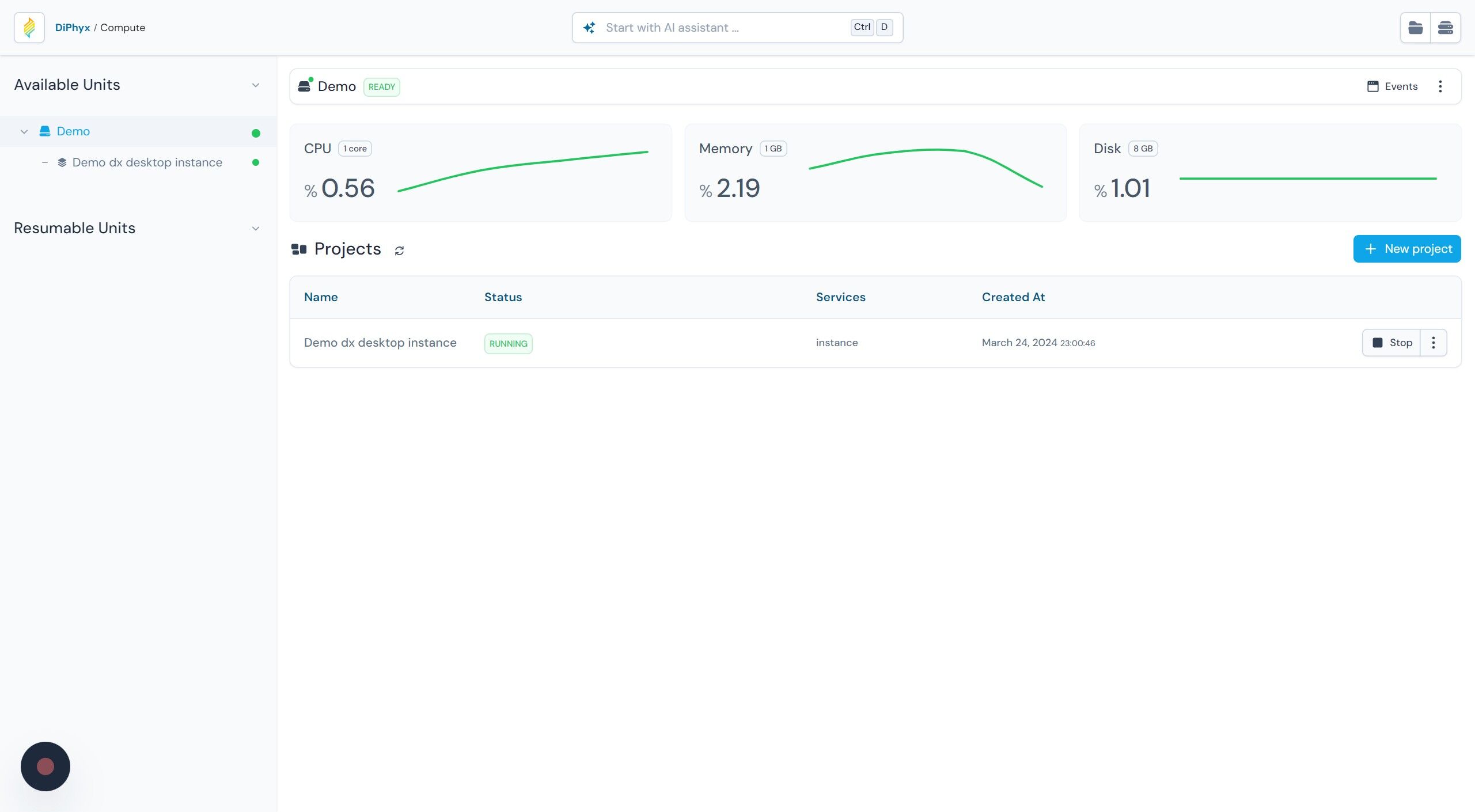 Creating a DX Desktop Instance - DiPhyx