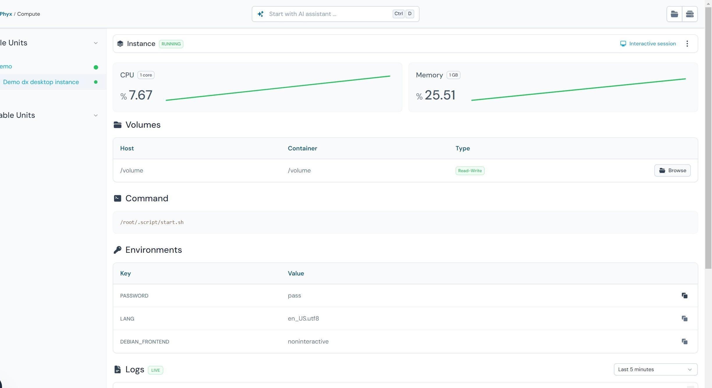 Creating a DX Desktop Instance - DiPhyx