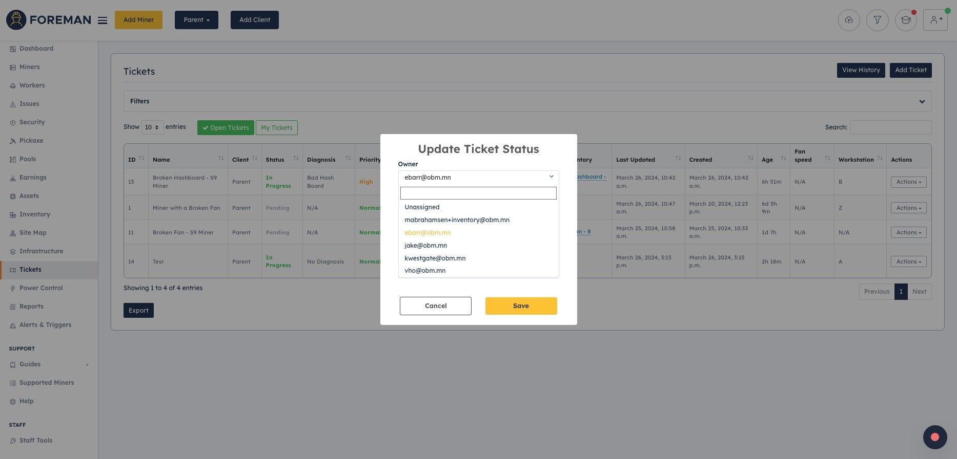 How To: Change The Status Of A Ticket – OBM