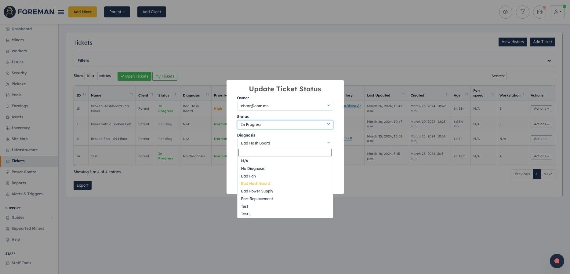 How To: Change The Status Of A Ticket – OBM