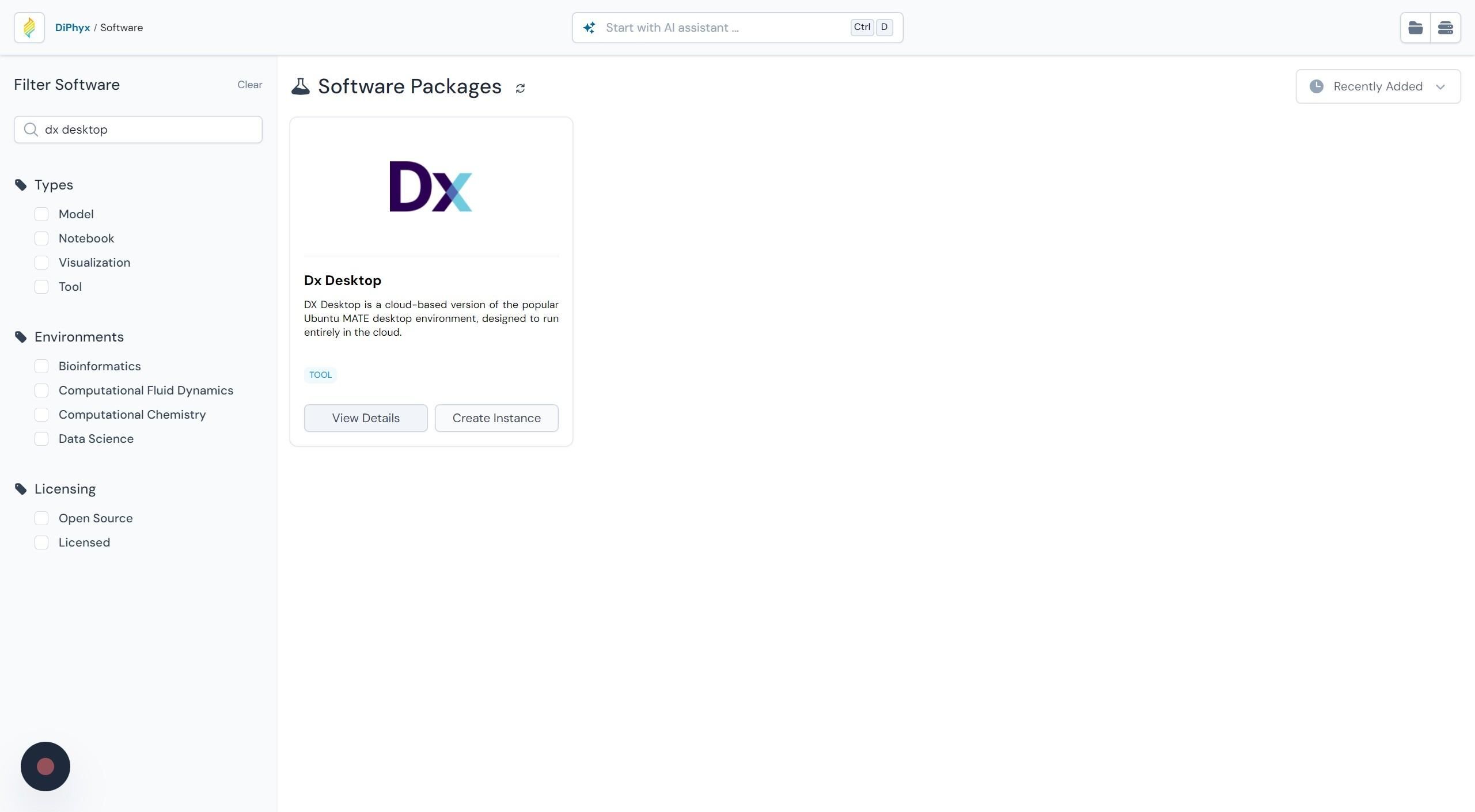 Creating a DX Desktop Instance - DiPhyx