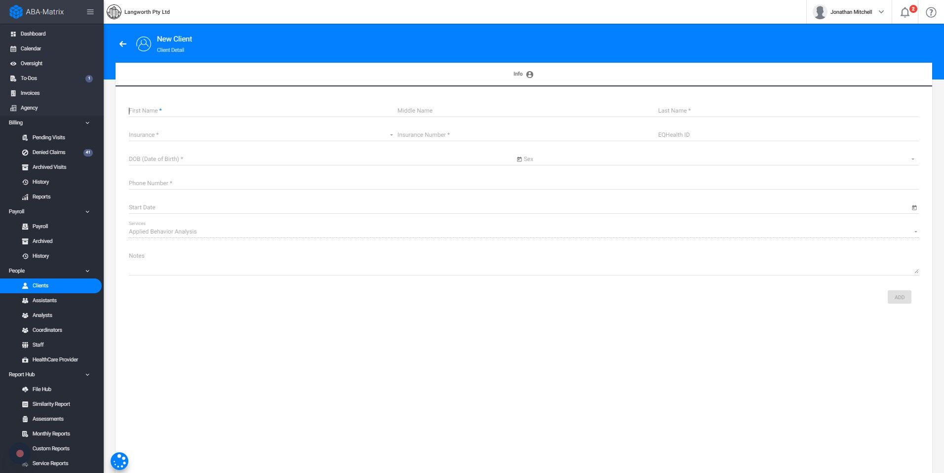 How to add a new client - ABA Matrix Knowledge Desk