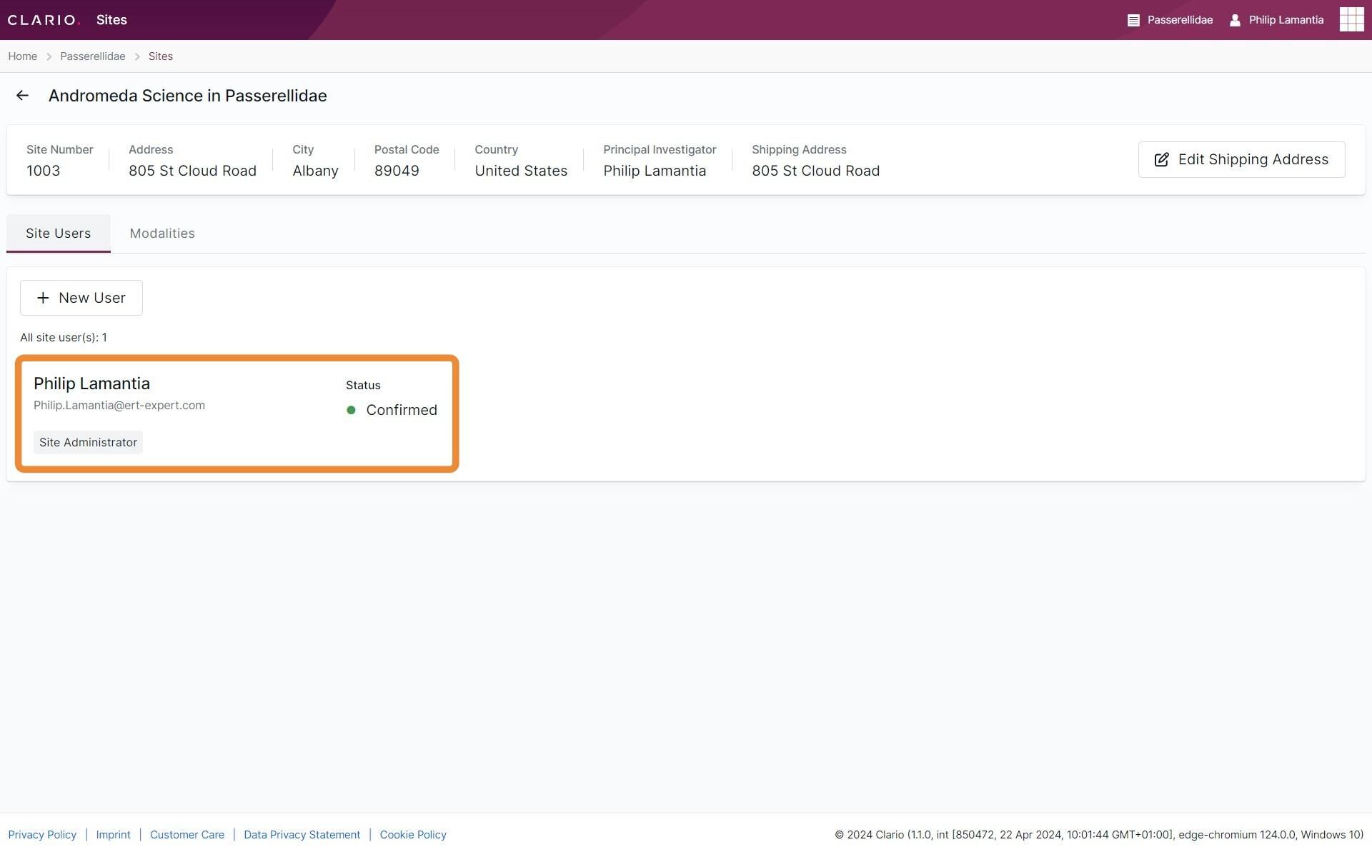 Managing a Single Site in the Clario Portal