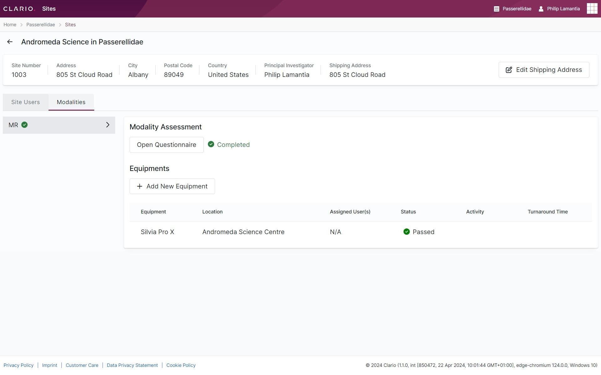 Managing a Single Site in the Clario Portal