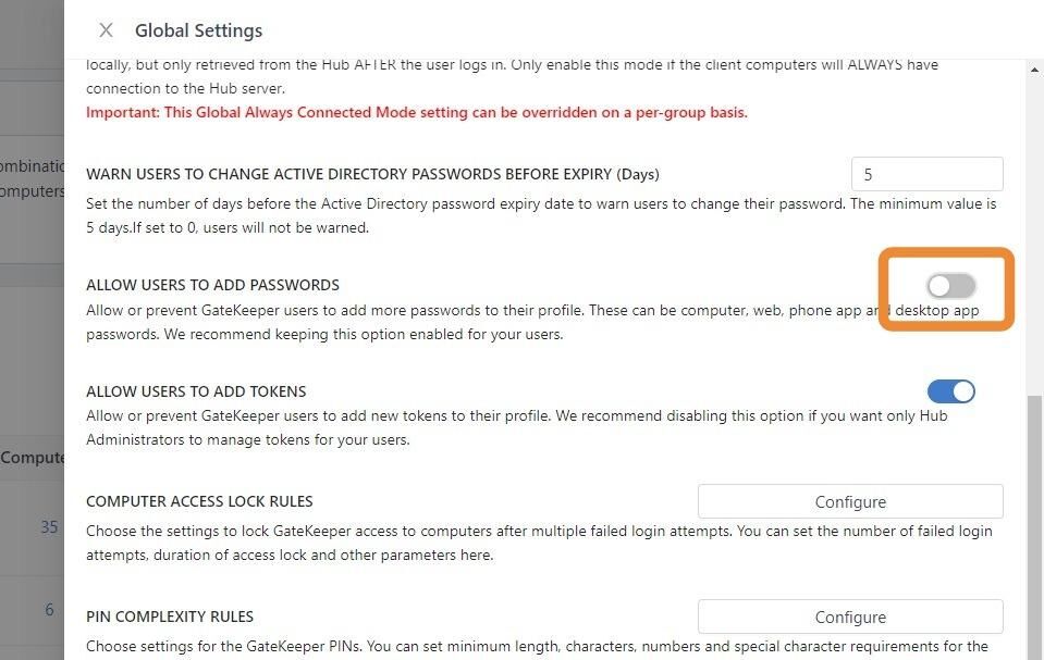 What is "Add Passwords Through Client Application" settings? – GateKeeper