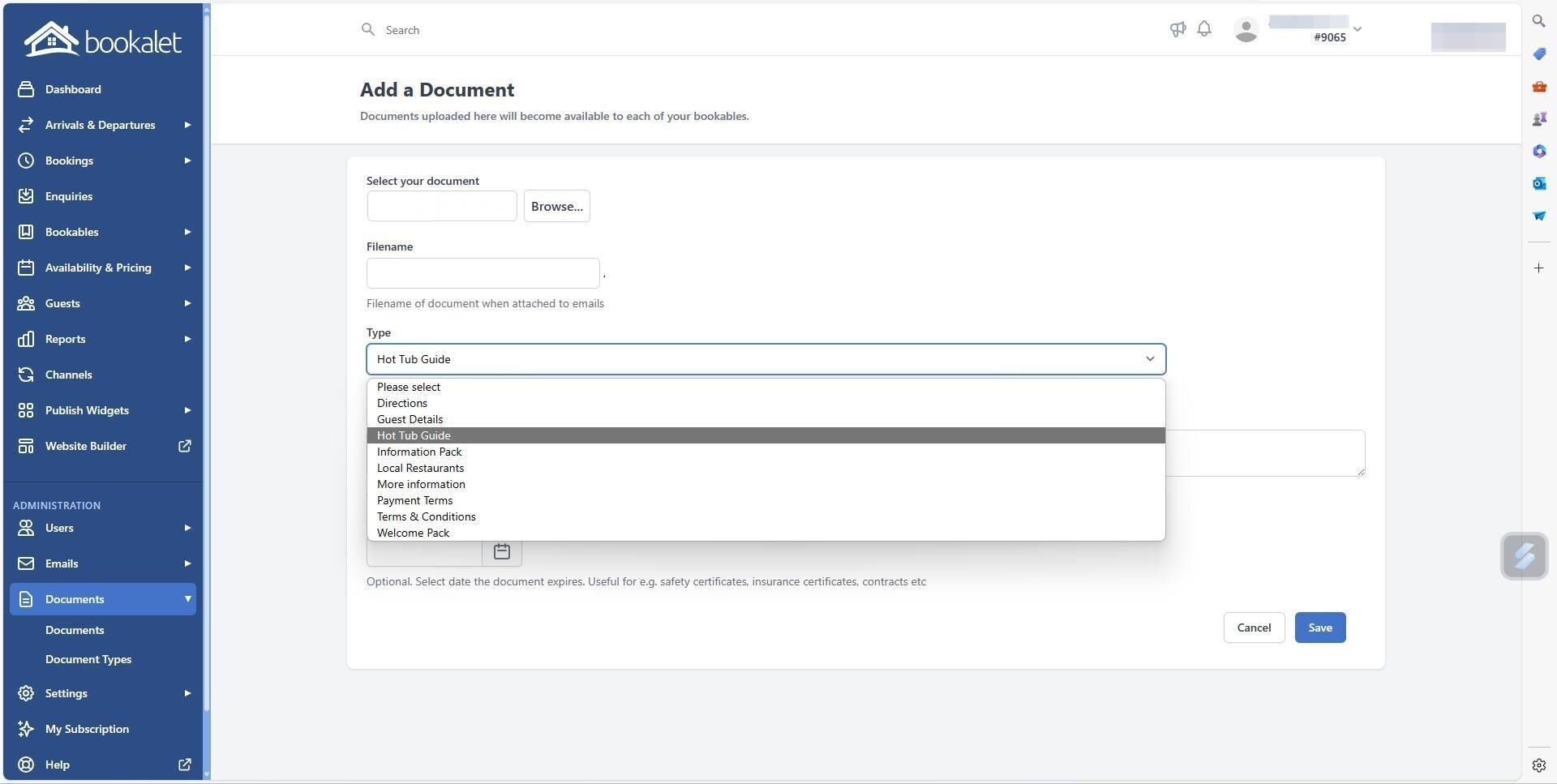 How to add a new Document Type - Bookalet