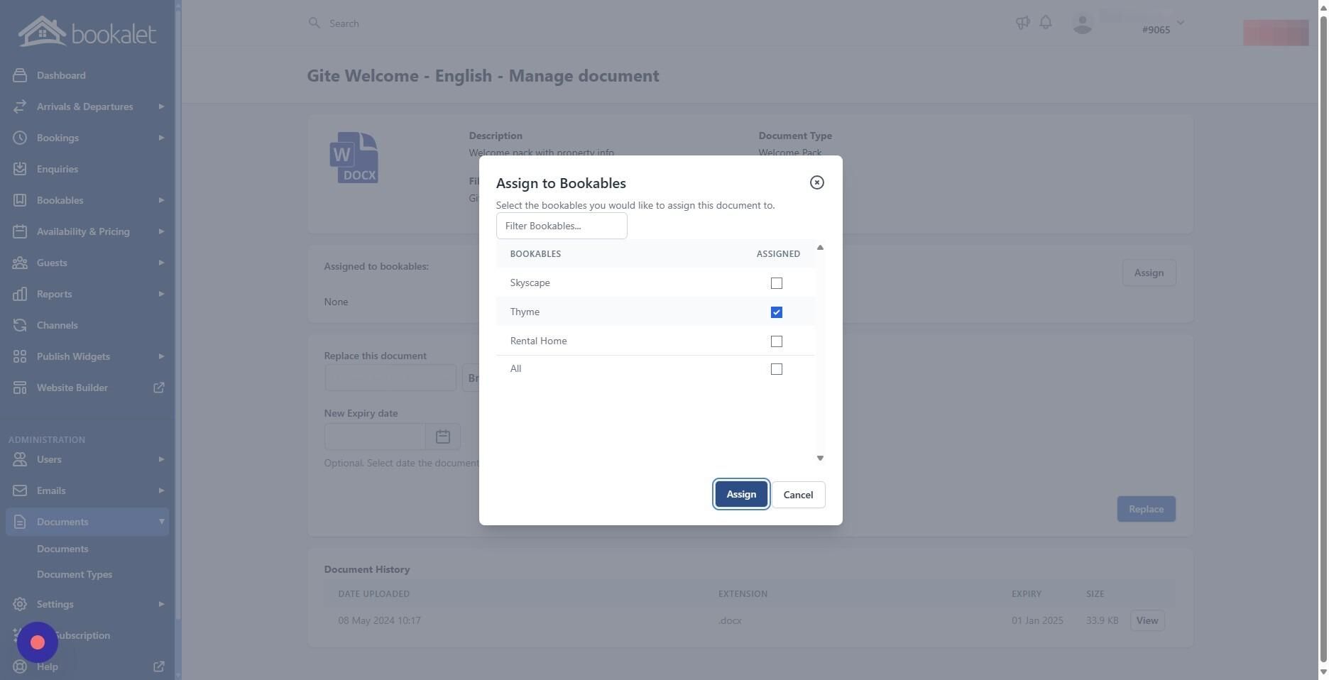 How to add a New Document and manage existing documents - Bookalet