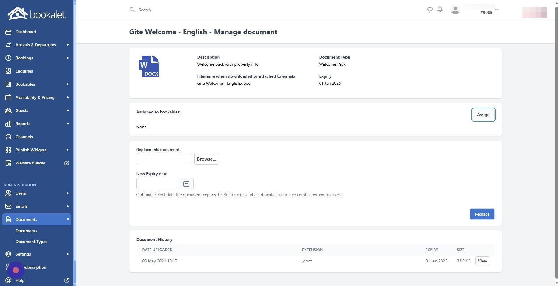 How to add a New Document and manage existing documents - Bookalet