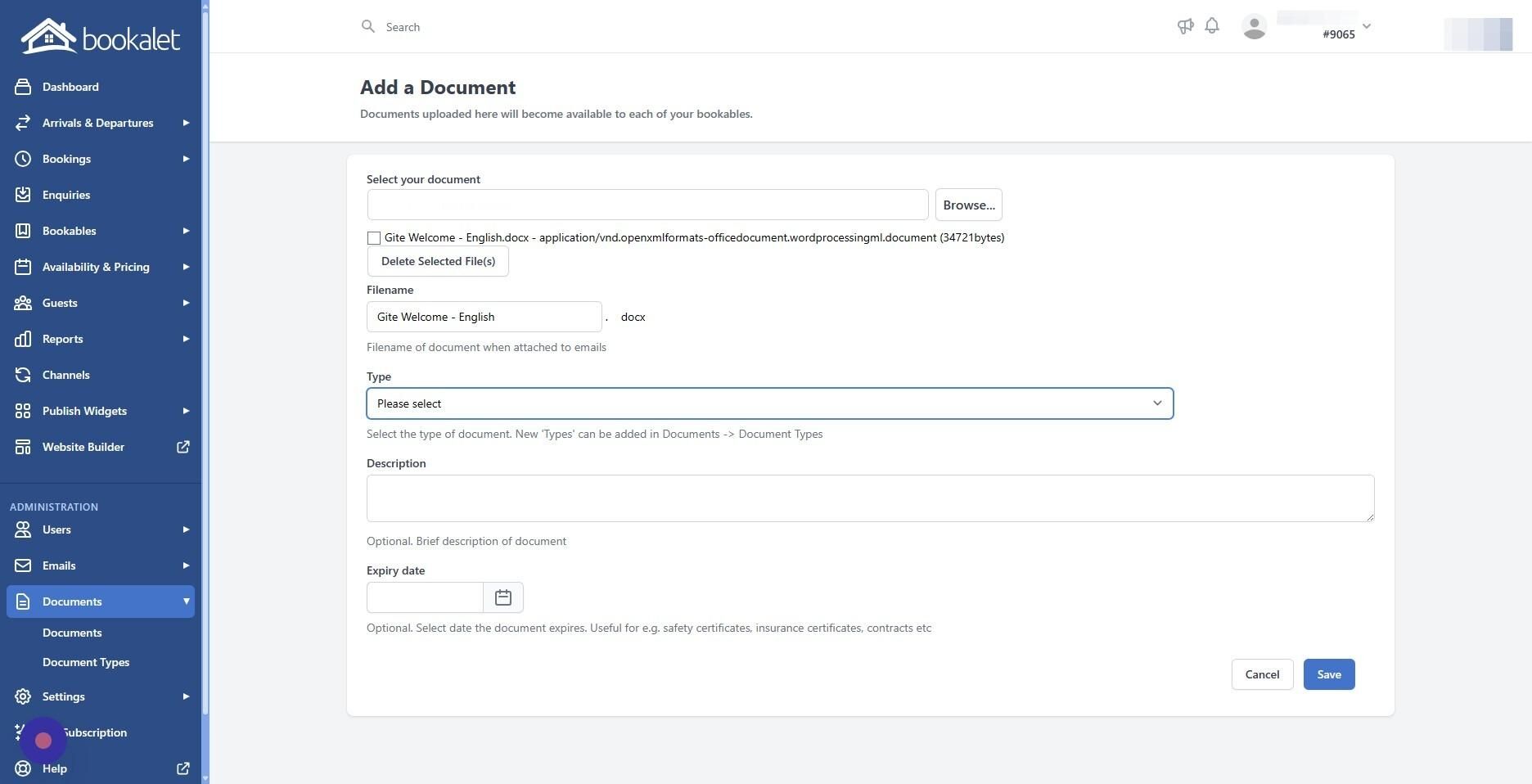 How to add a New Document and manage existing documents - Bookalet