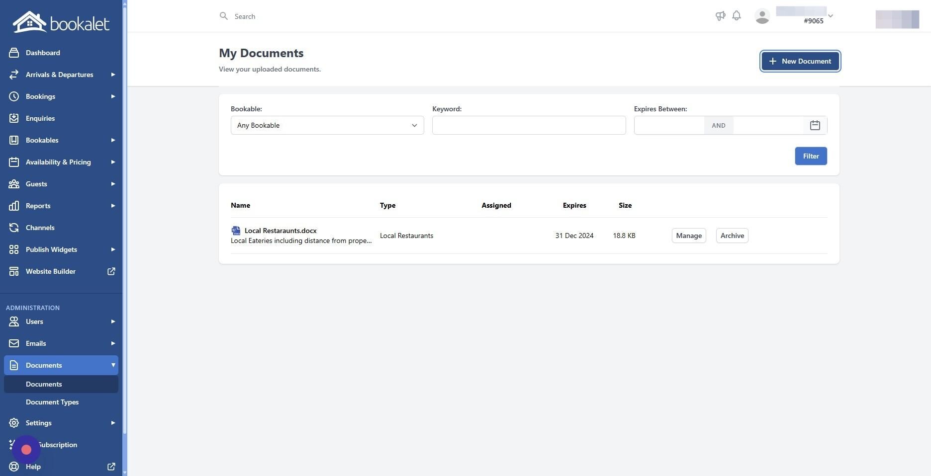 How to add a New Document and manage existing documents - Bookalet