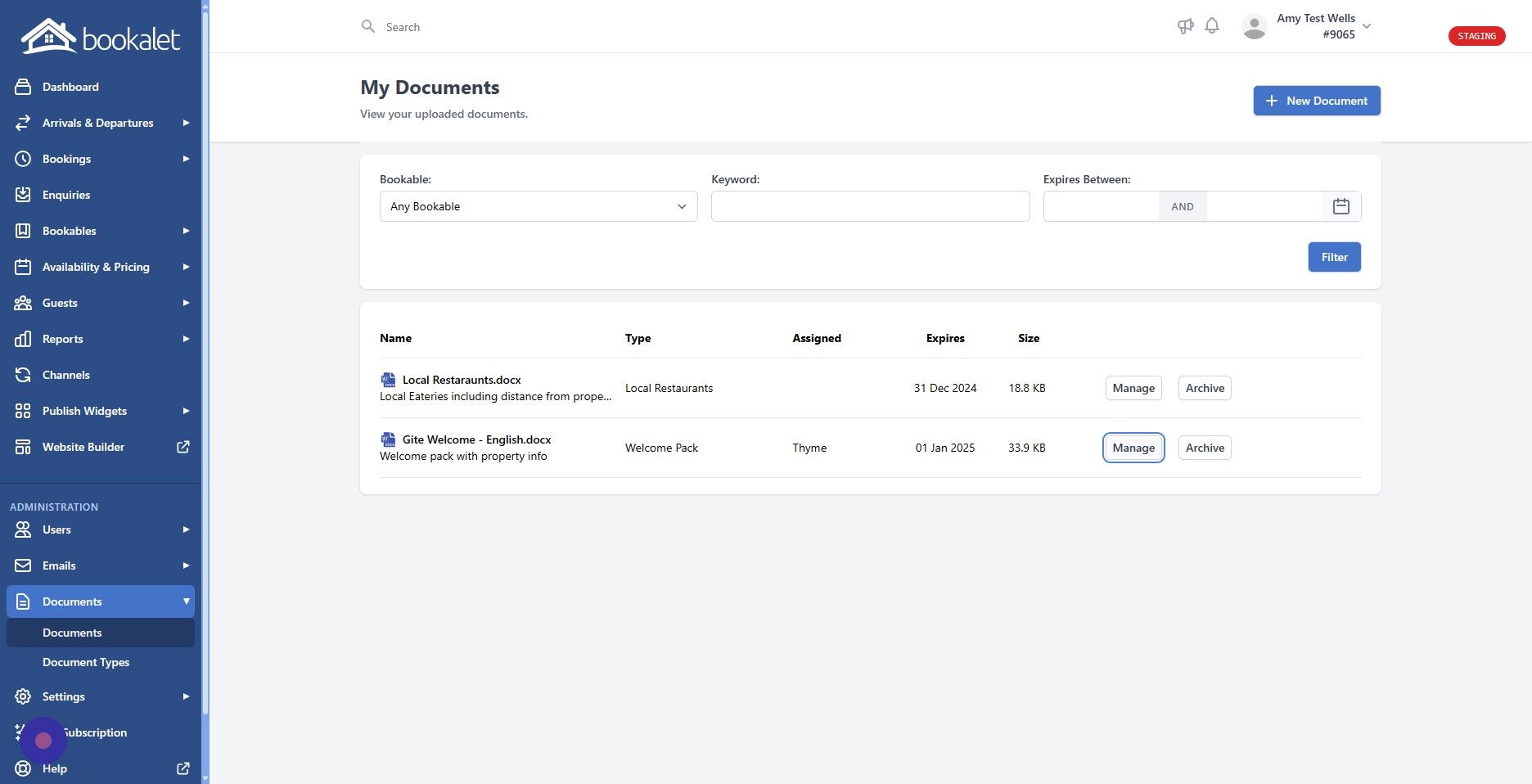 How to add a New Document and manage existing documents - Bookalet