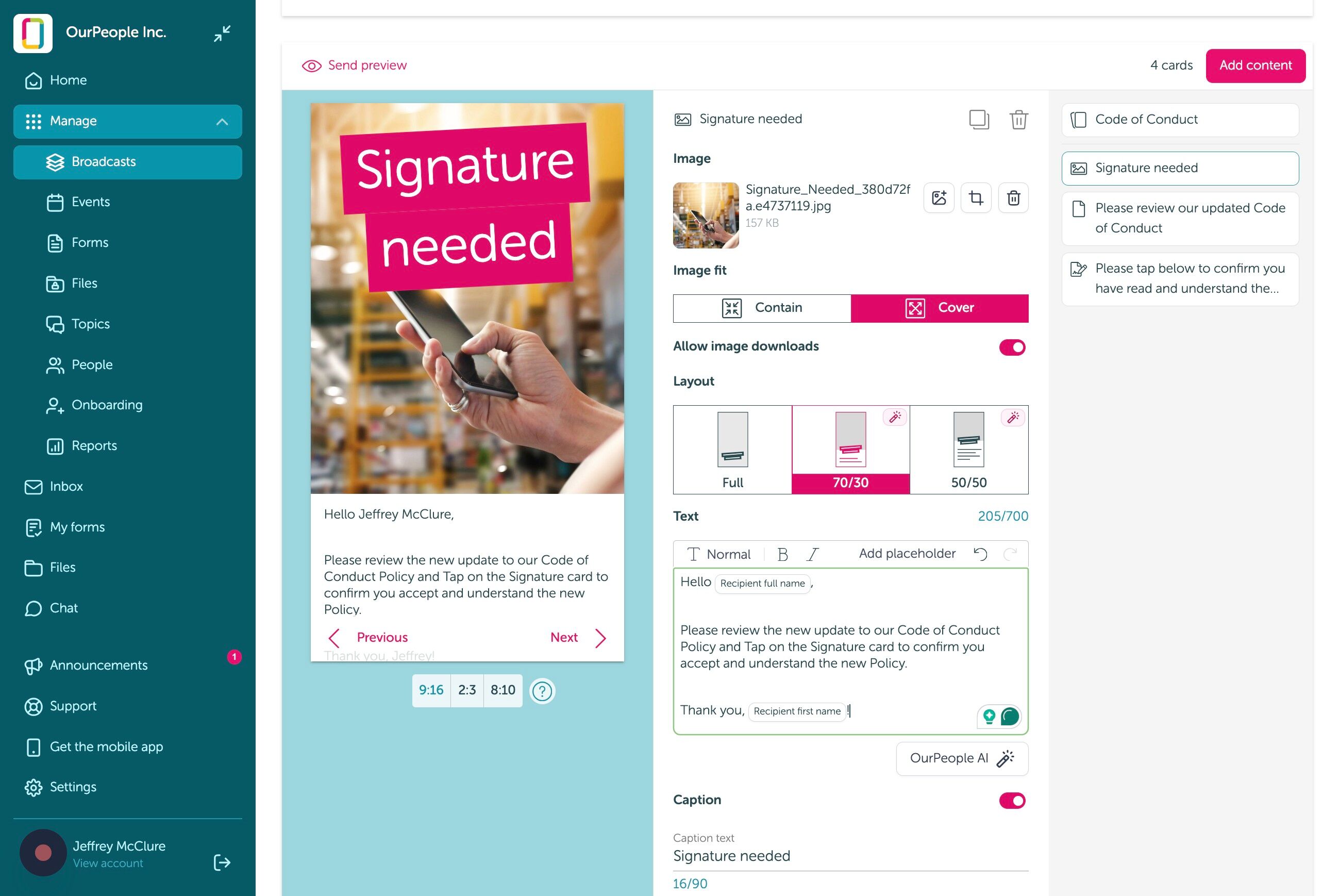 Broadcast Placeholders – OurPeople