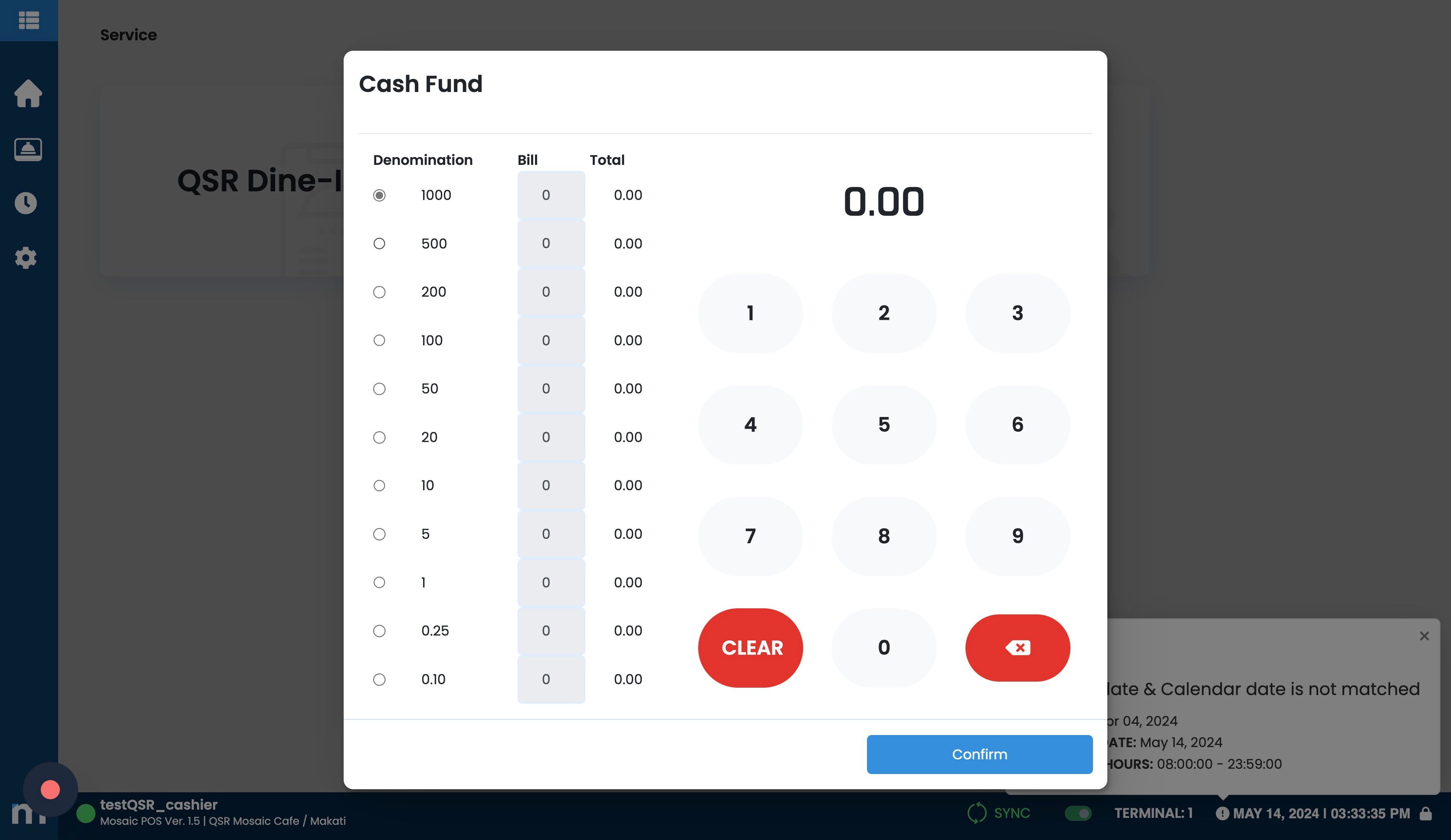 Entering Beginning Cash (Cash Float)