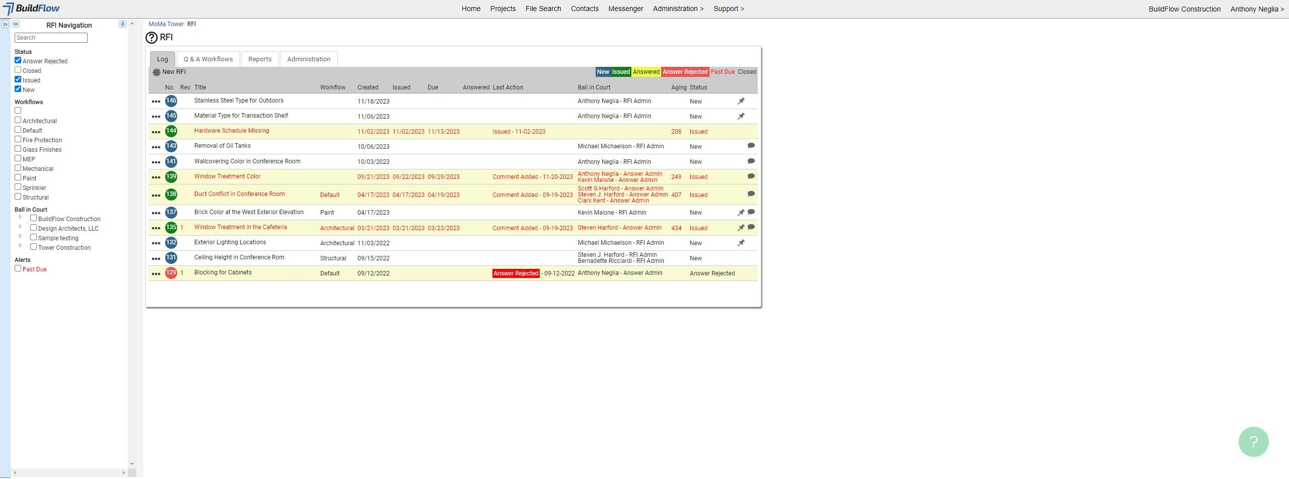 RFI Log Navigation - BuildFlow