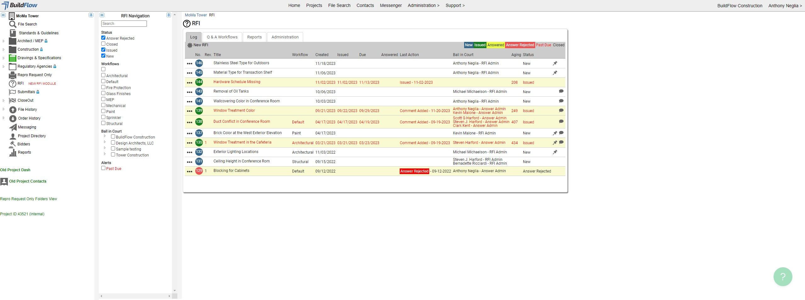 RFI Log Navigation - BuildFlow